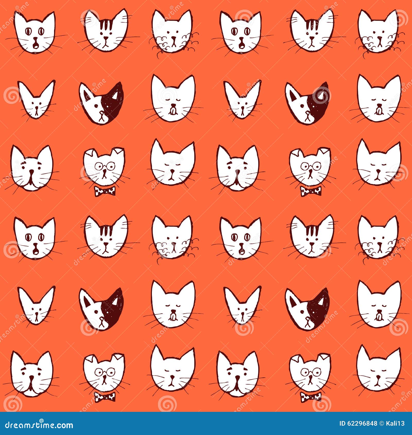 Sketch Cat Face Seamless Pattern Stock Vector - Illustration of graphic ...