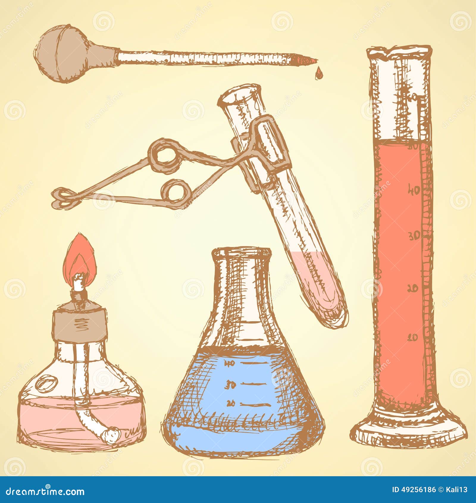 Sketch Chemical Set in Vintage Style Stock Vector - Illustration of ...