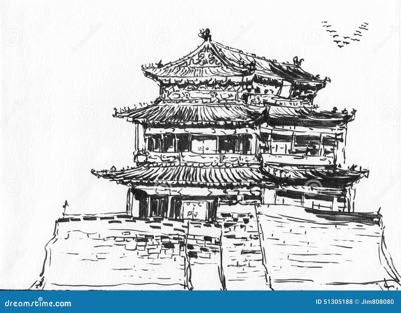 Sketch chinese building stock illustration. Illustration of oriental ...