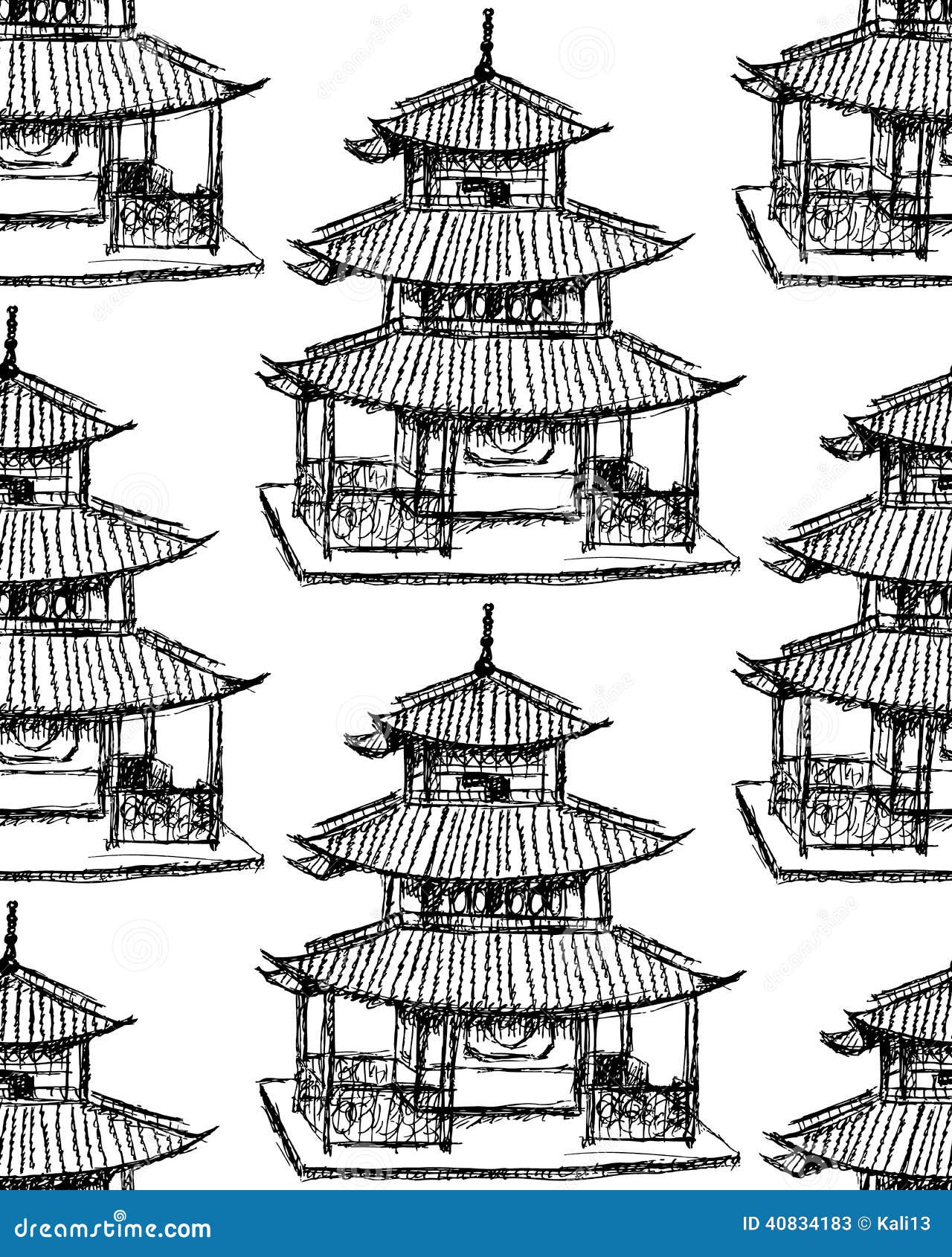 Sketch Chinese Temple, Seamless Pattern Stock Illustration ...