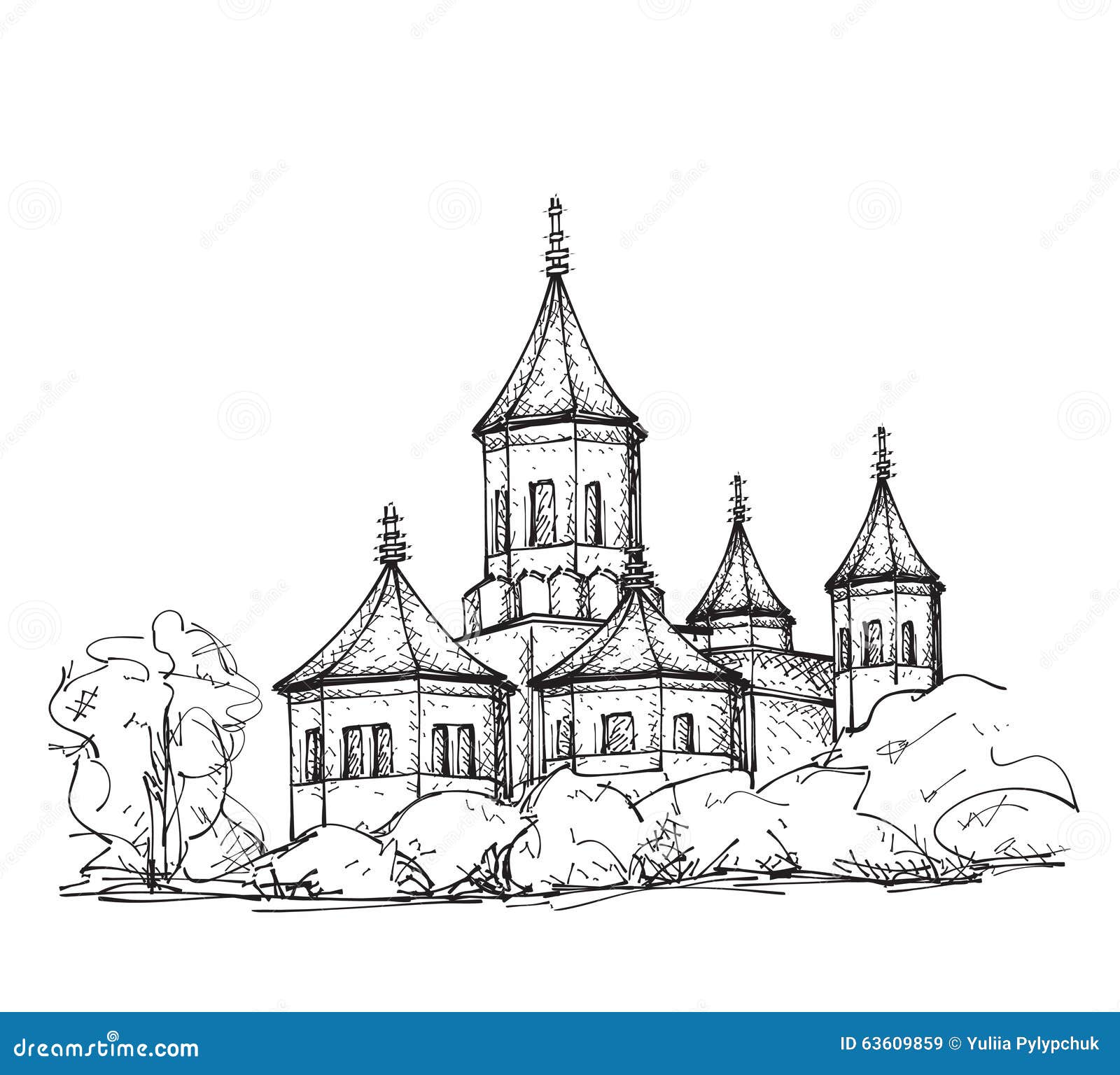 Sketch of Church. Hand Drawn Illustration Stock Vector - Illustration ...