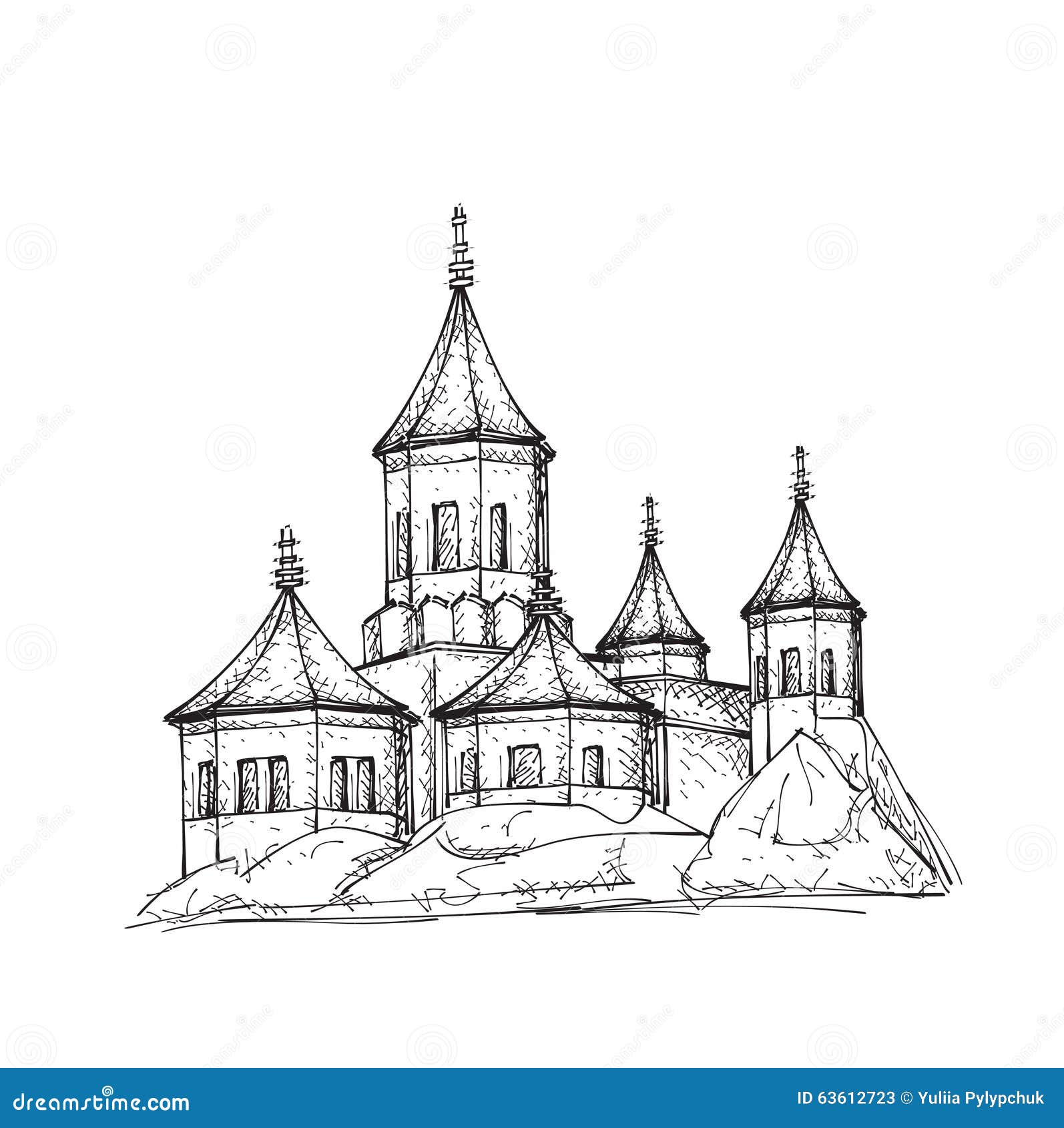 Sketch of Church. Hand Drawn Illustration Stock Vector - Illustration ...