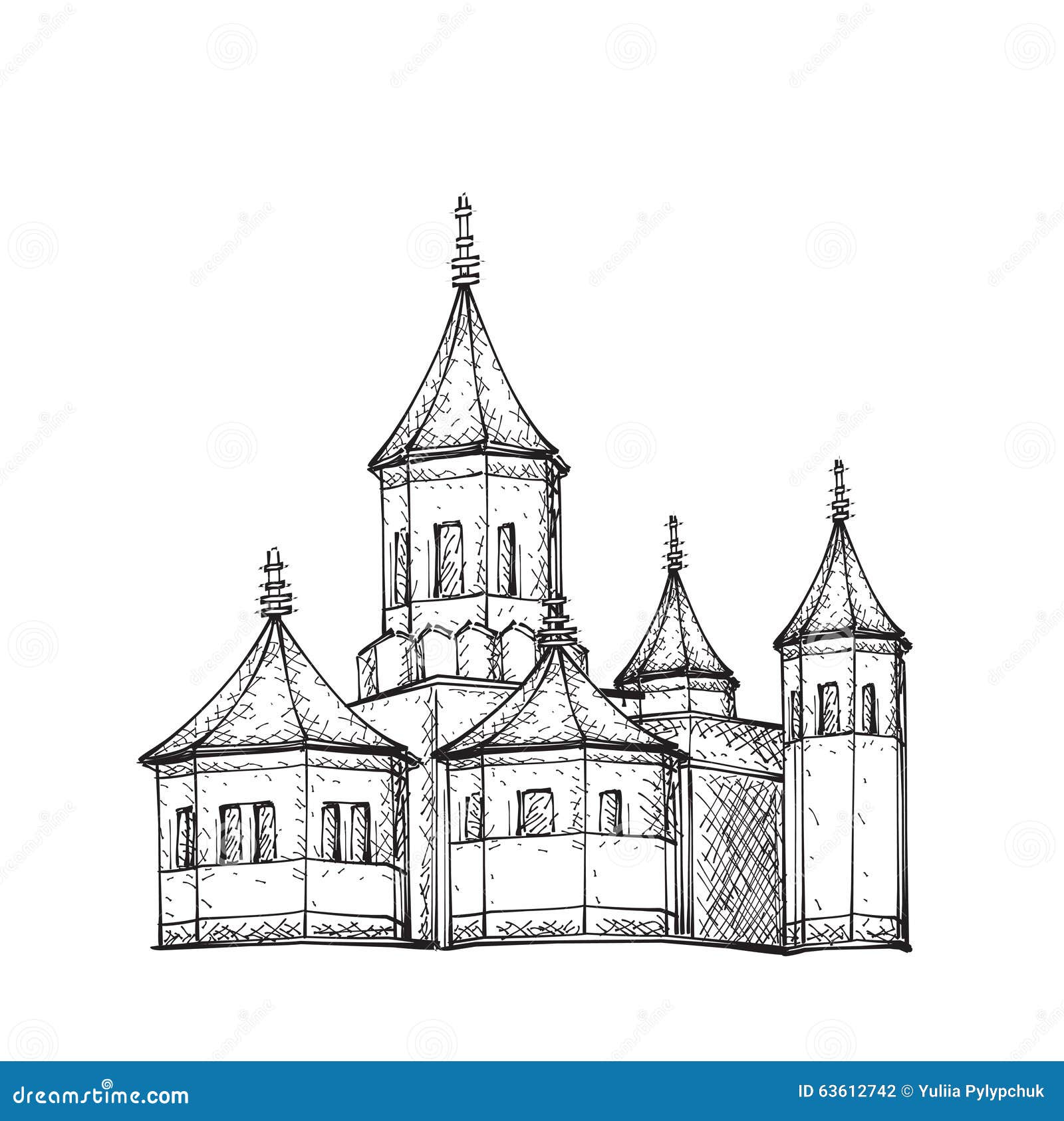 Sketch of Church. Hand Drawn Illustration Stock Vector - Illustration ...