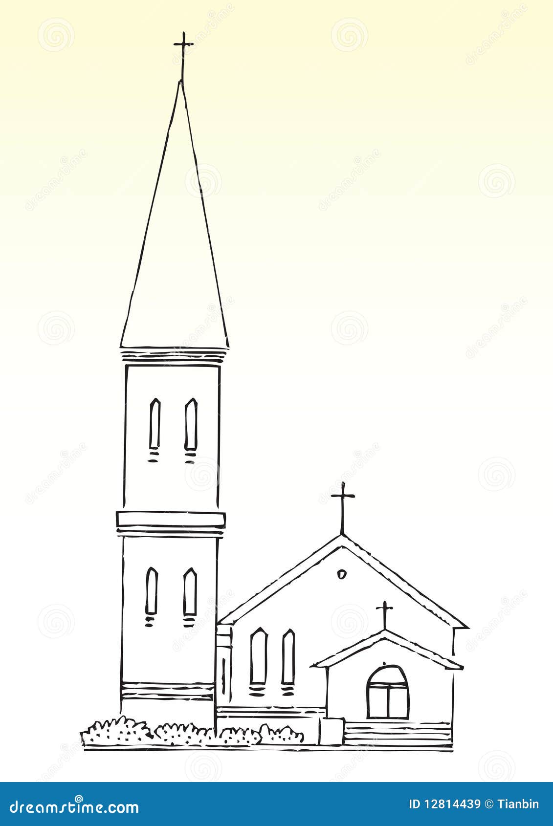Sketch of church and spire stock vector. Illustration of christianity ...