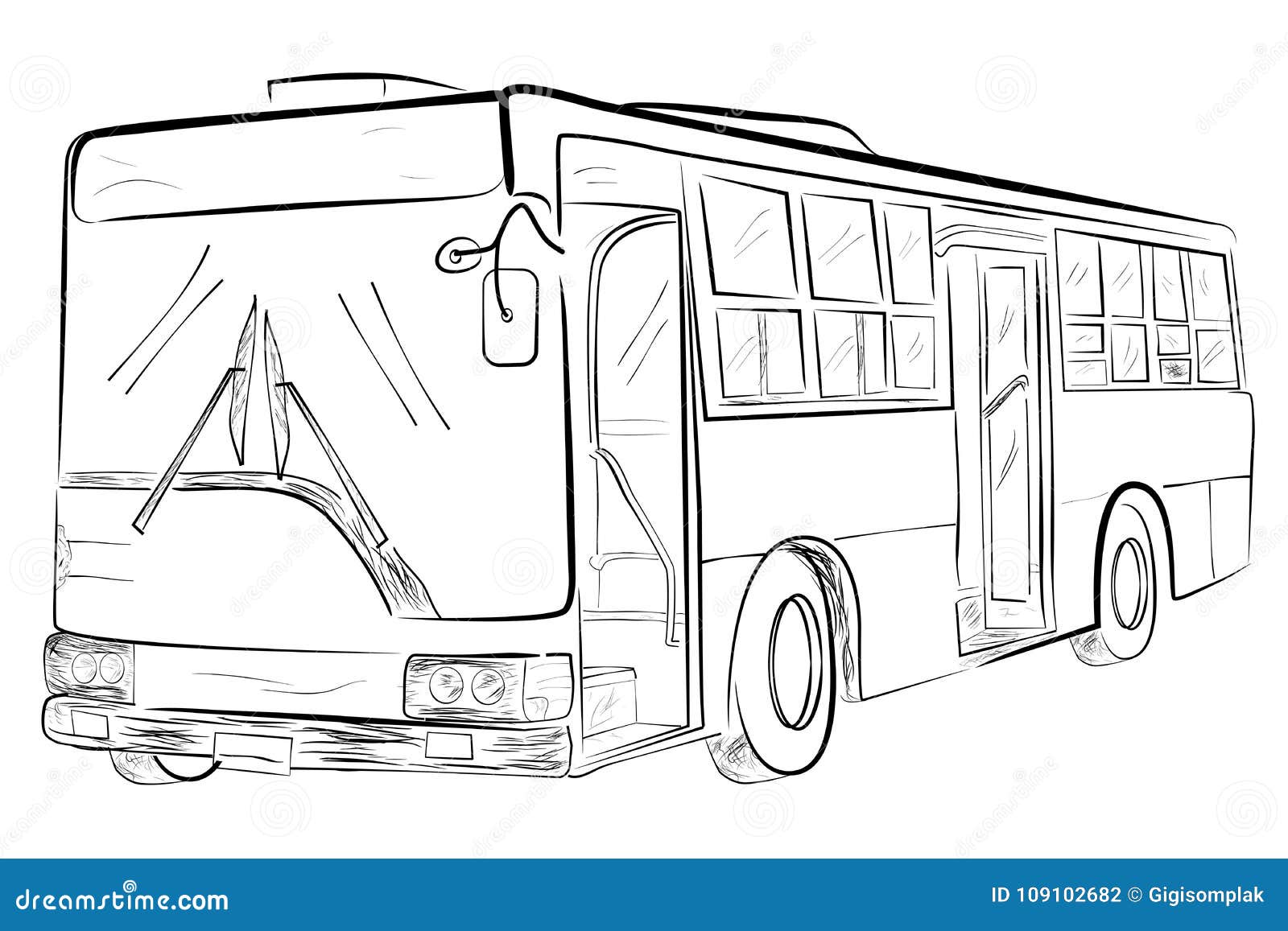 Sketch of Classic Big Bus, Low Angle Perspective Stock Vector ...