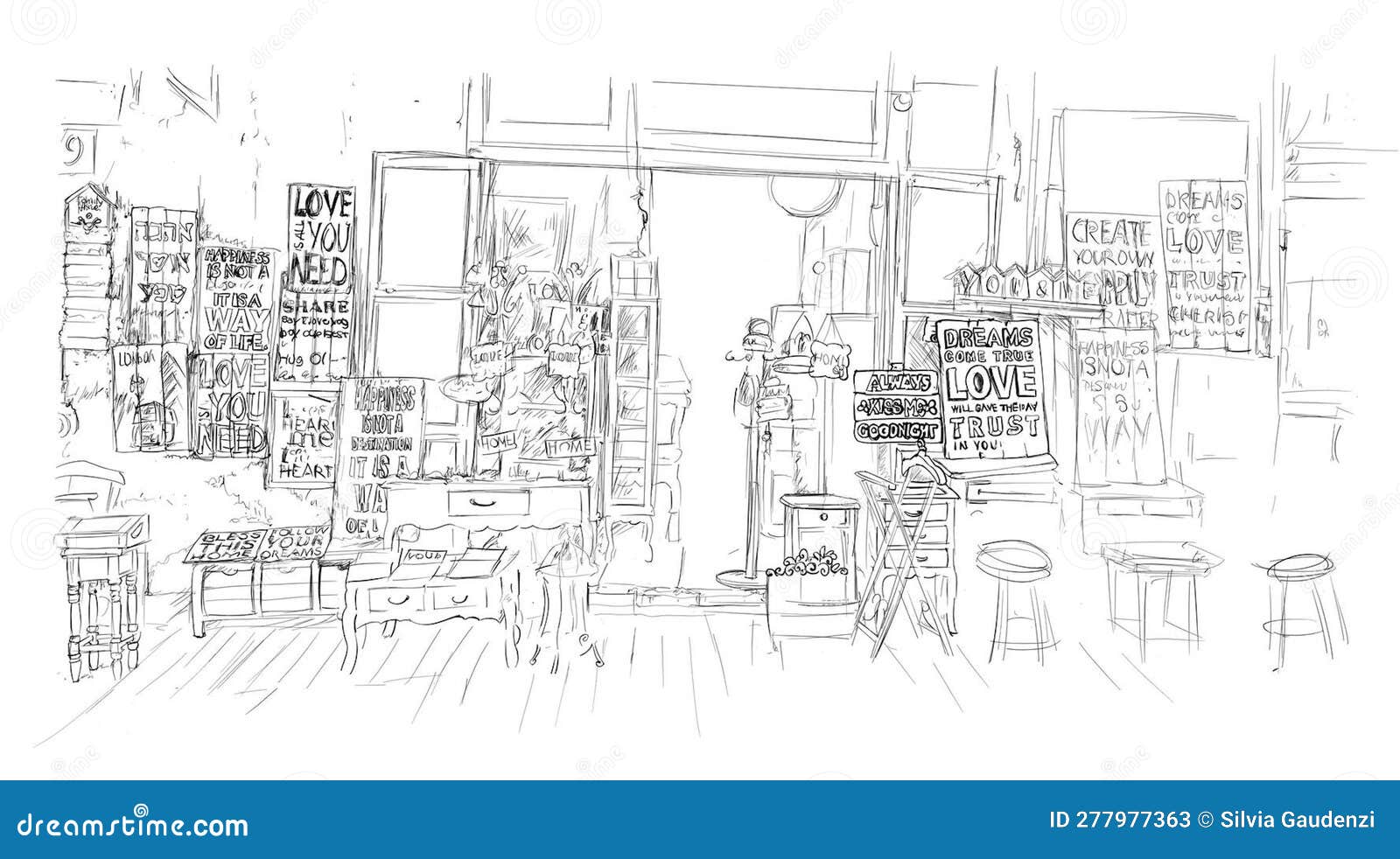 Sketch of a Coffee Shop. Hand Drawn Illustration Stock Illustration ...