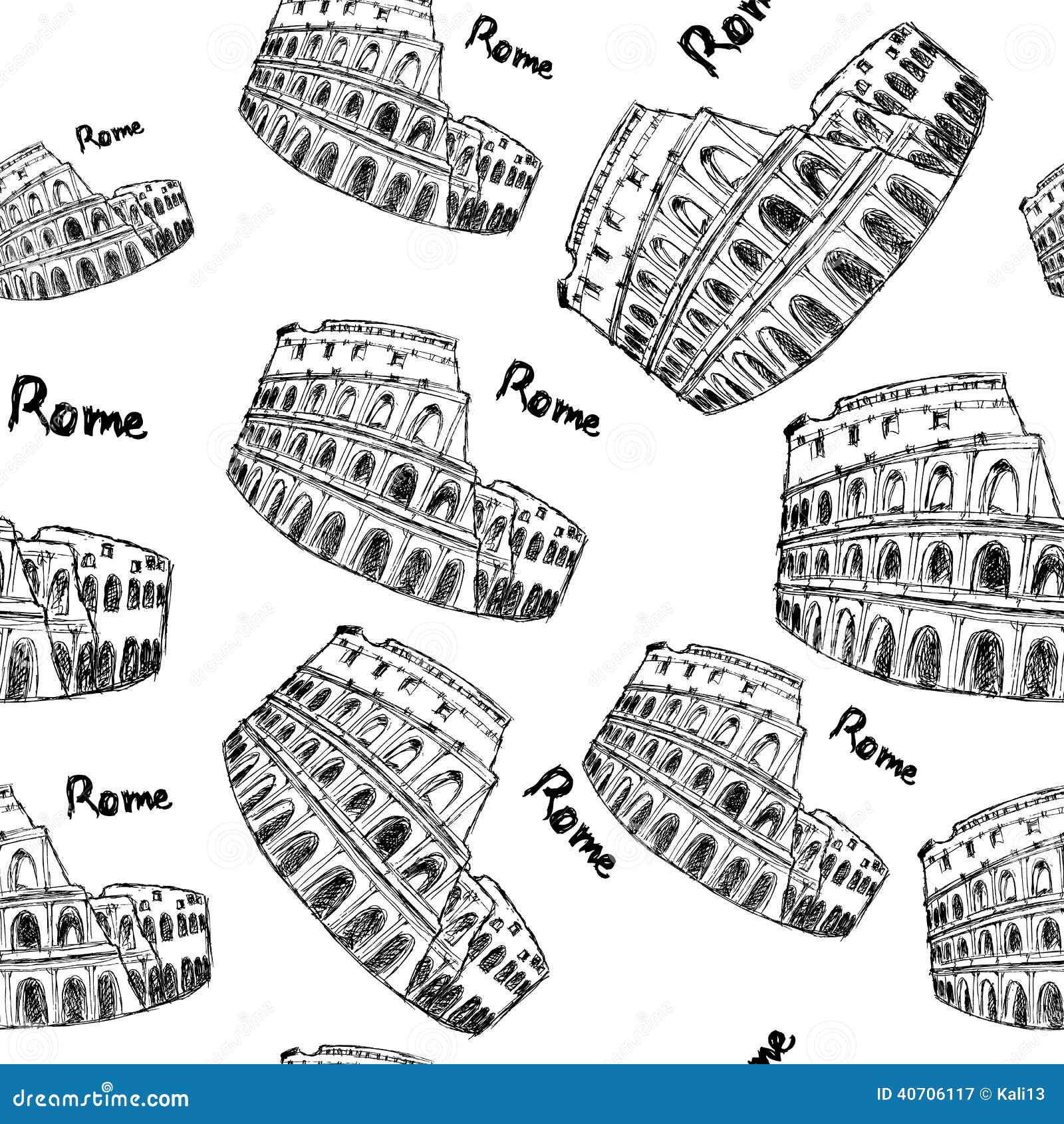 Sketch Coliseum, Vintage Seamless Pattern Stock Illustration ...