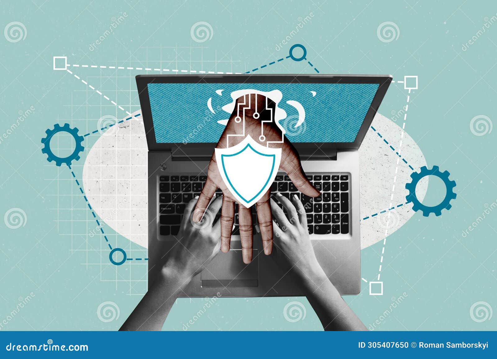 Sketch Collage Picture of Arms Programming Code Modern Device Isolated ...