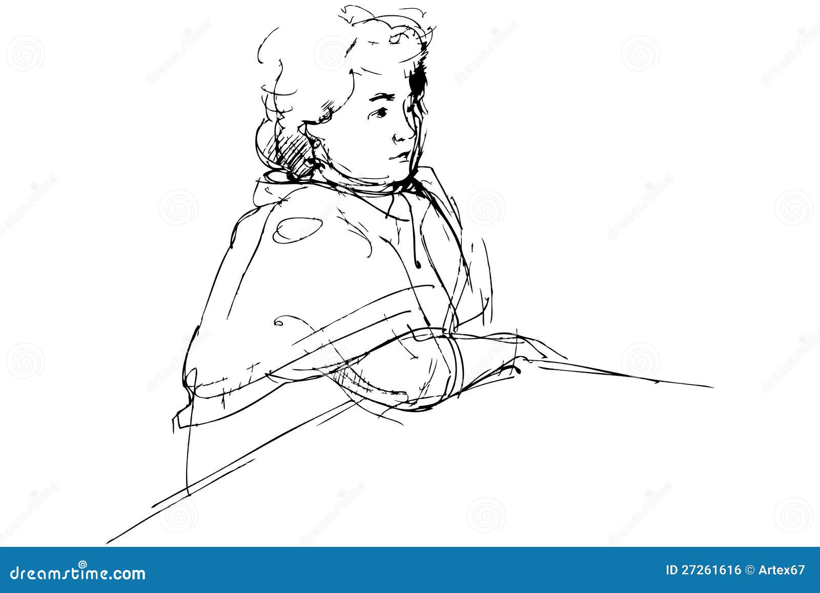 Sketch of Complete Woman Being at a Table Stock Vector - Illustration ...