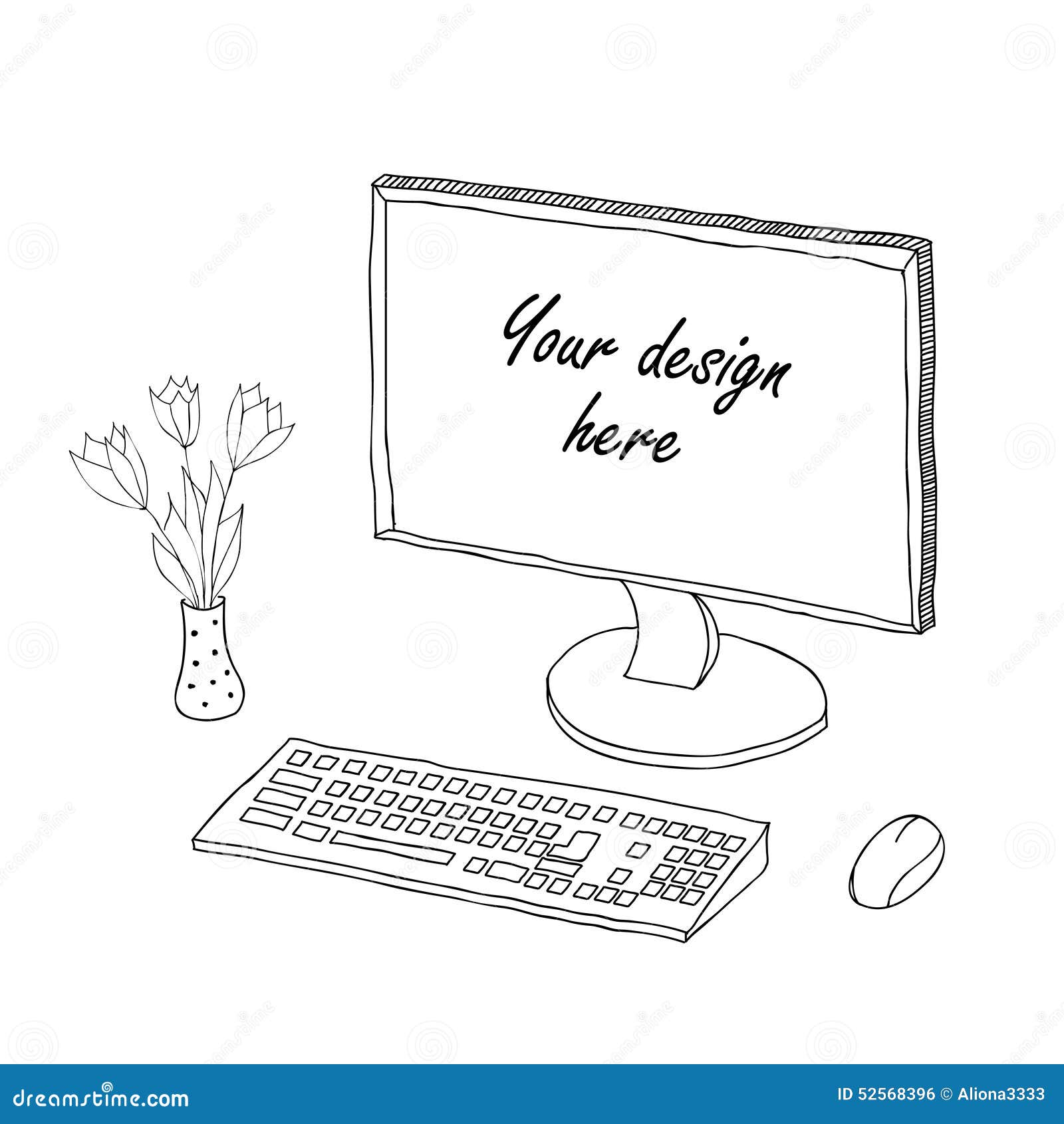 Sketch of Computer Work Space Stock Vector - Illustration of graphic ...
