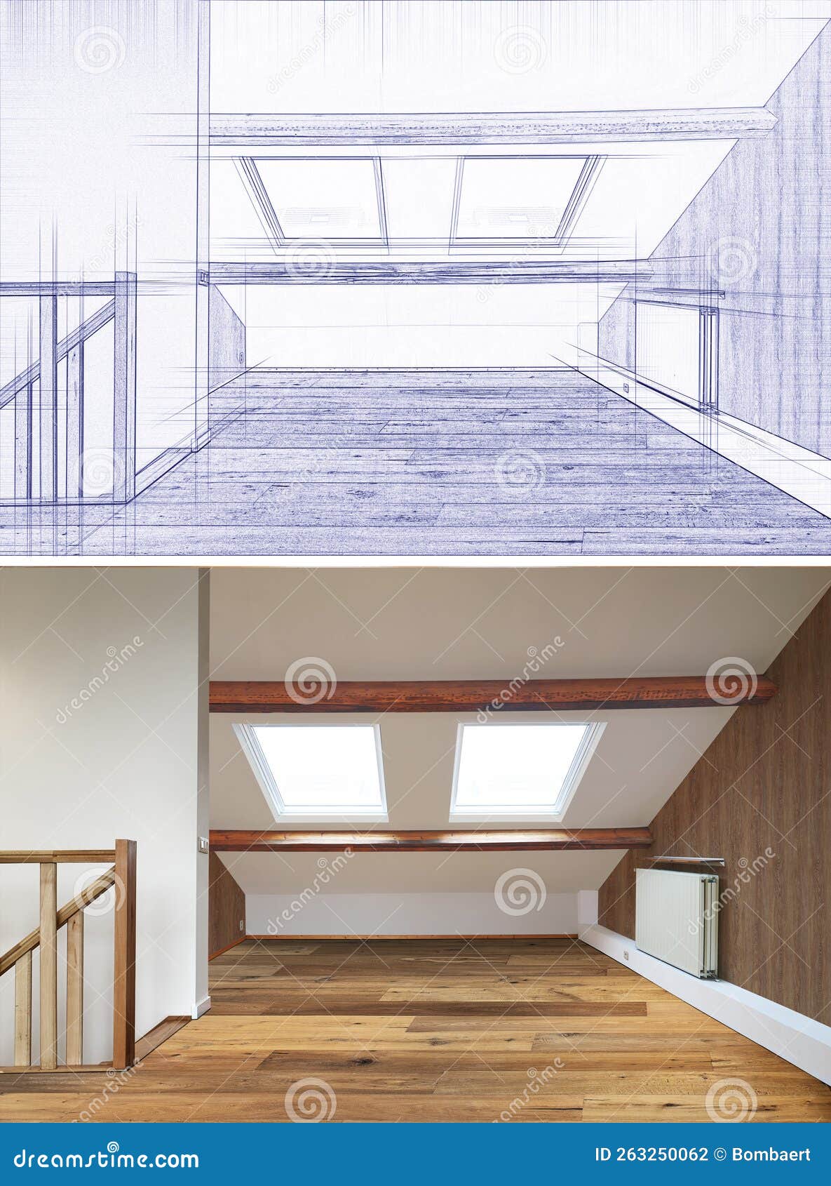 Sketch Concept and the Renovated Interior Attic Stock Illustration ...