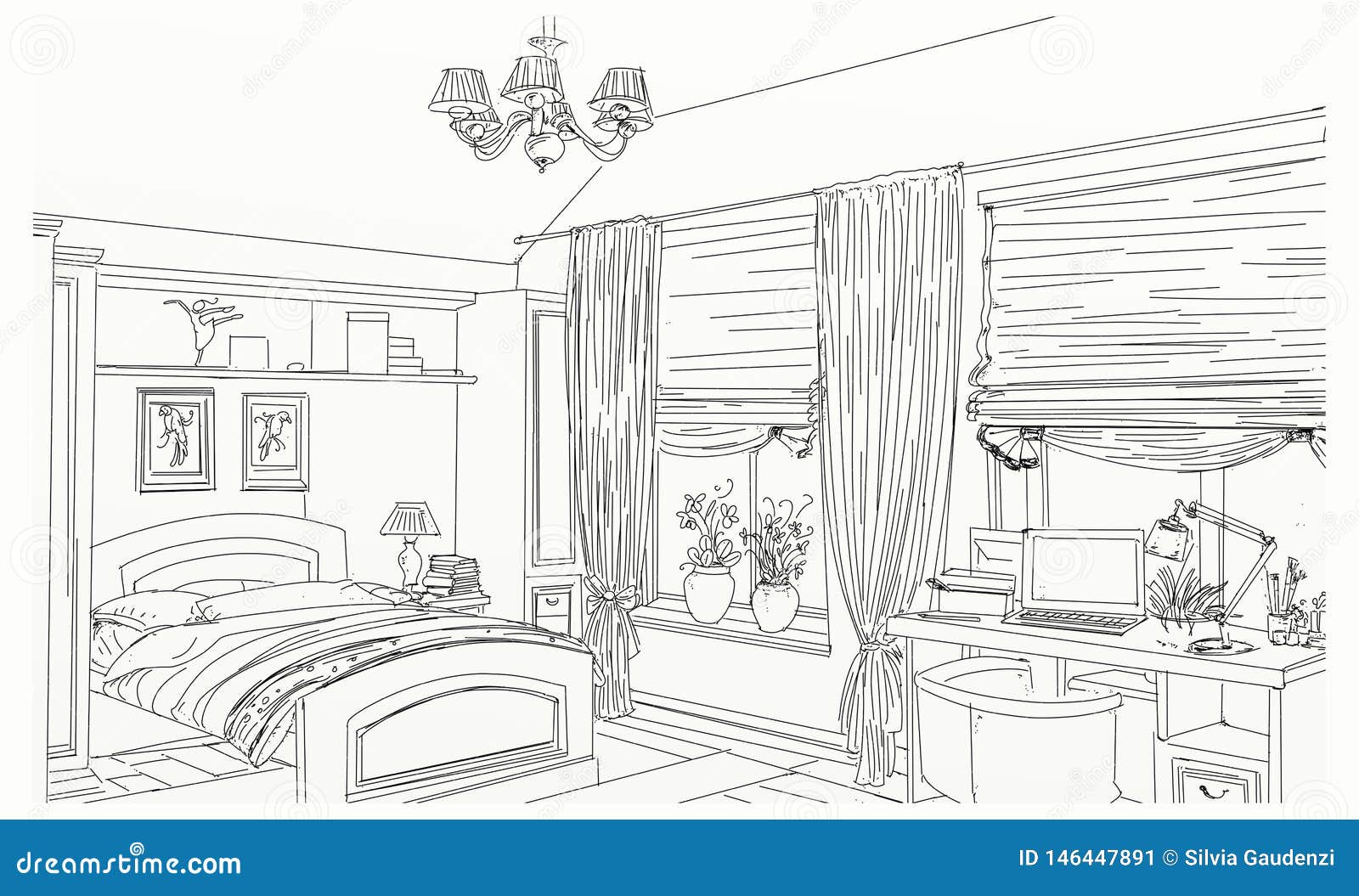 Bedroom Sketch stock illustration. Illustration of furniture - 146447891