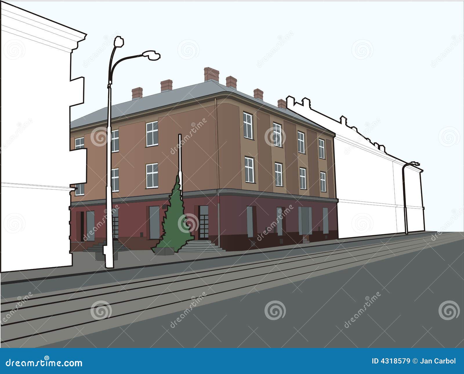 Sketch Corner Building stock vector. Illustration of schematic - 4318579