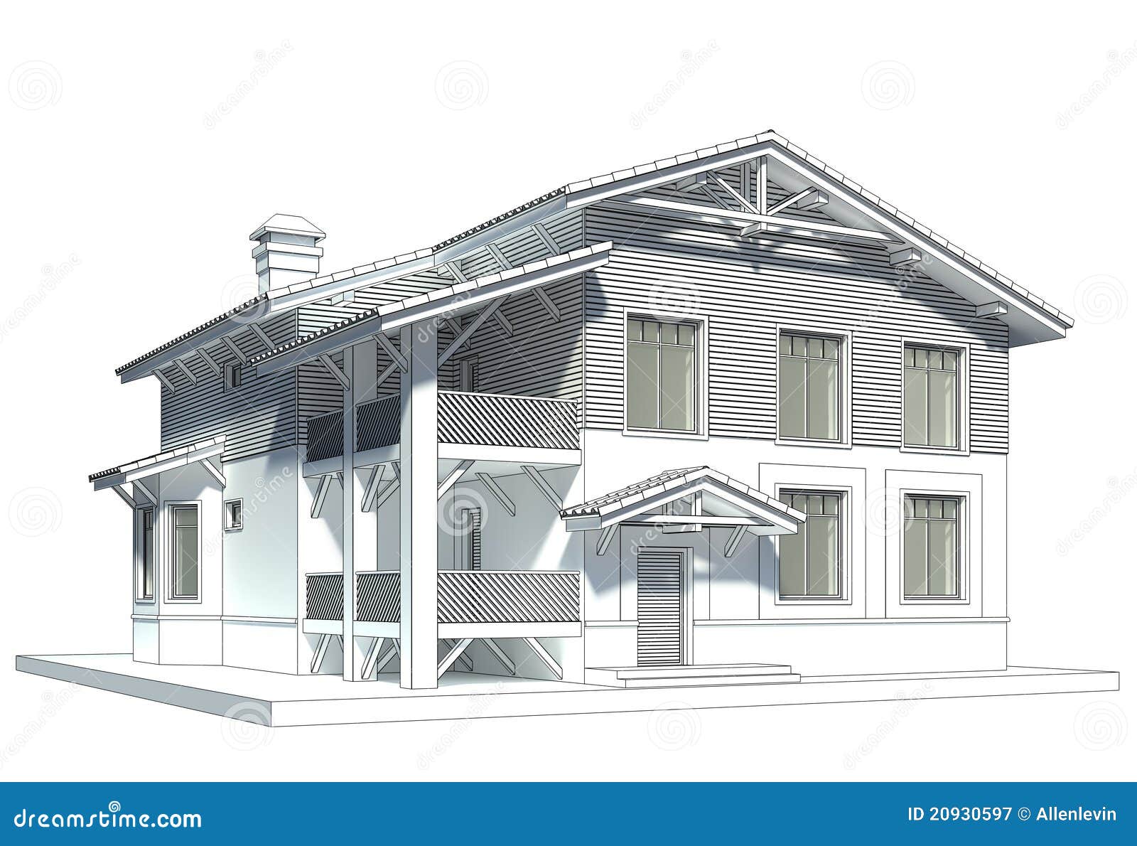 Sketch of the Cottage with Tiled Roof Stock Illustration - Illustration ...