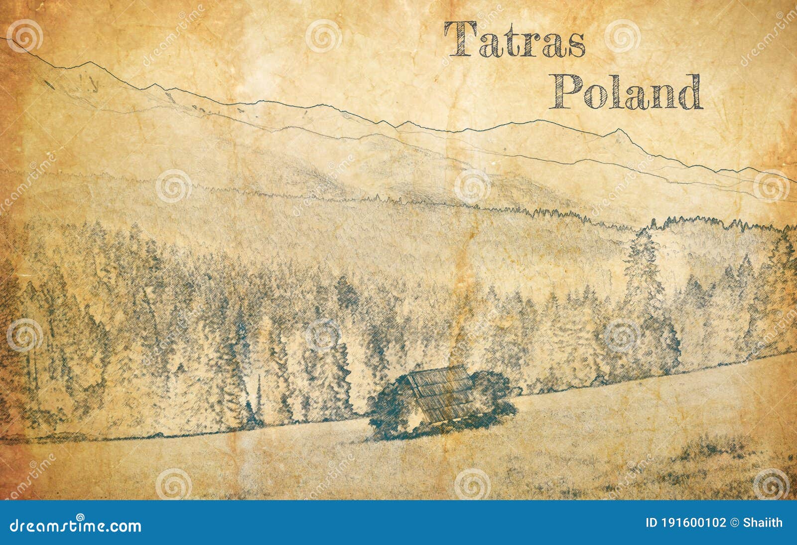 Sketch of Cottage on Valley in Tatra Mountains Stock Photo - Image of ...