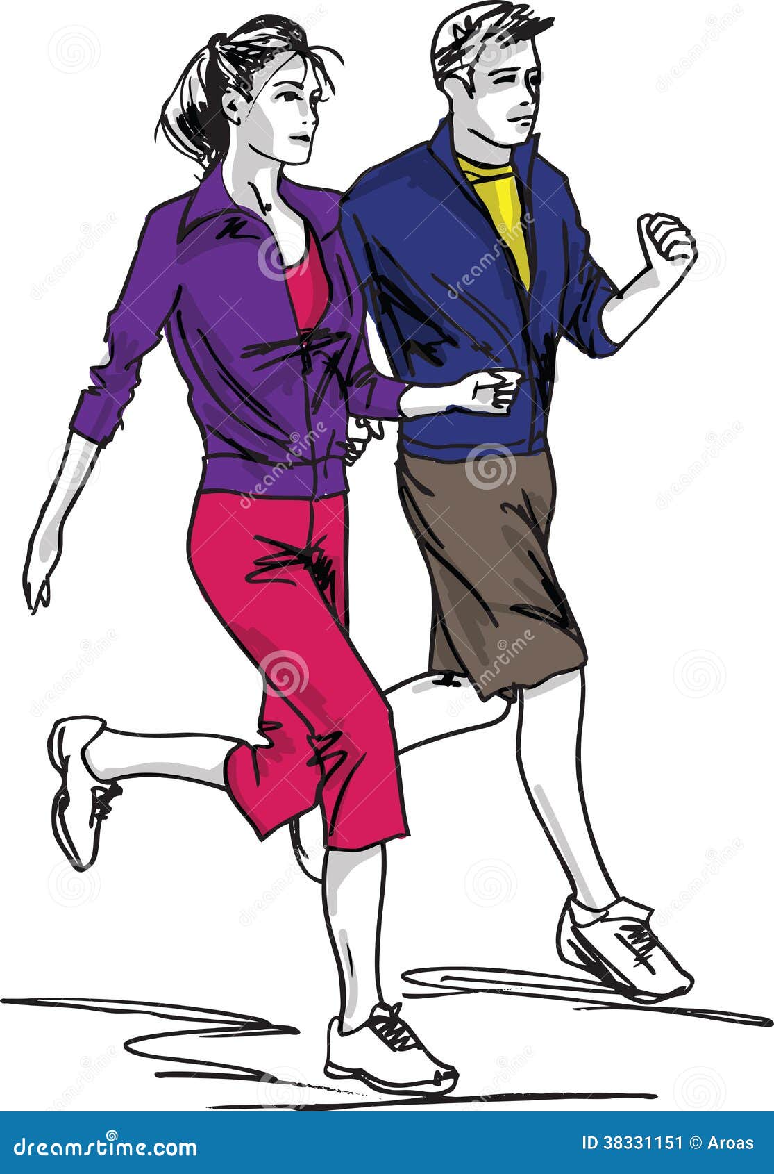 Sketch of Couple Marathon Runners Stock Vector - Illustration of ...