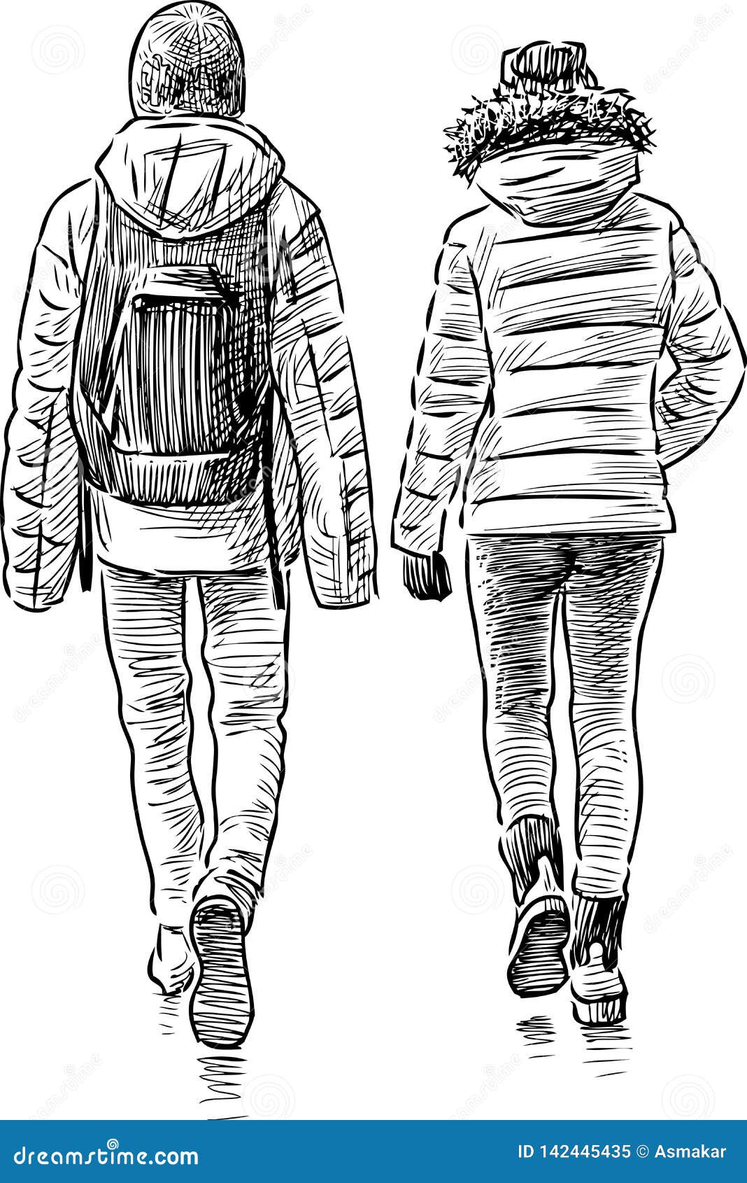 Sketch of a Couple of Teens Students Stock Vector - Illustration of ...