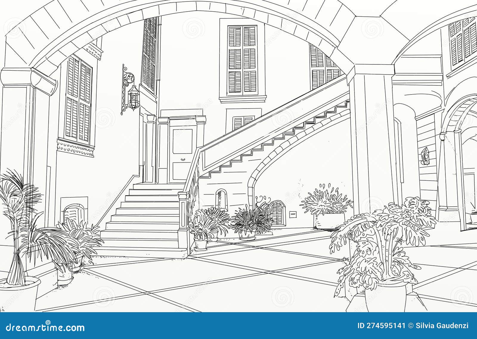 Sketch of the Courtyard of the House. Illustration Stock Illustration ...