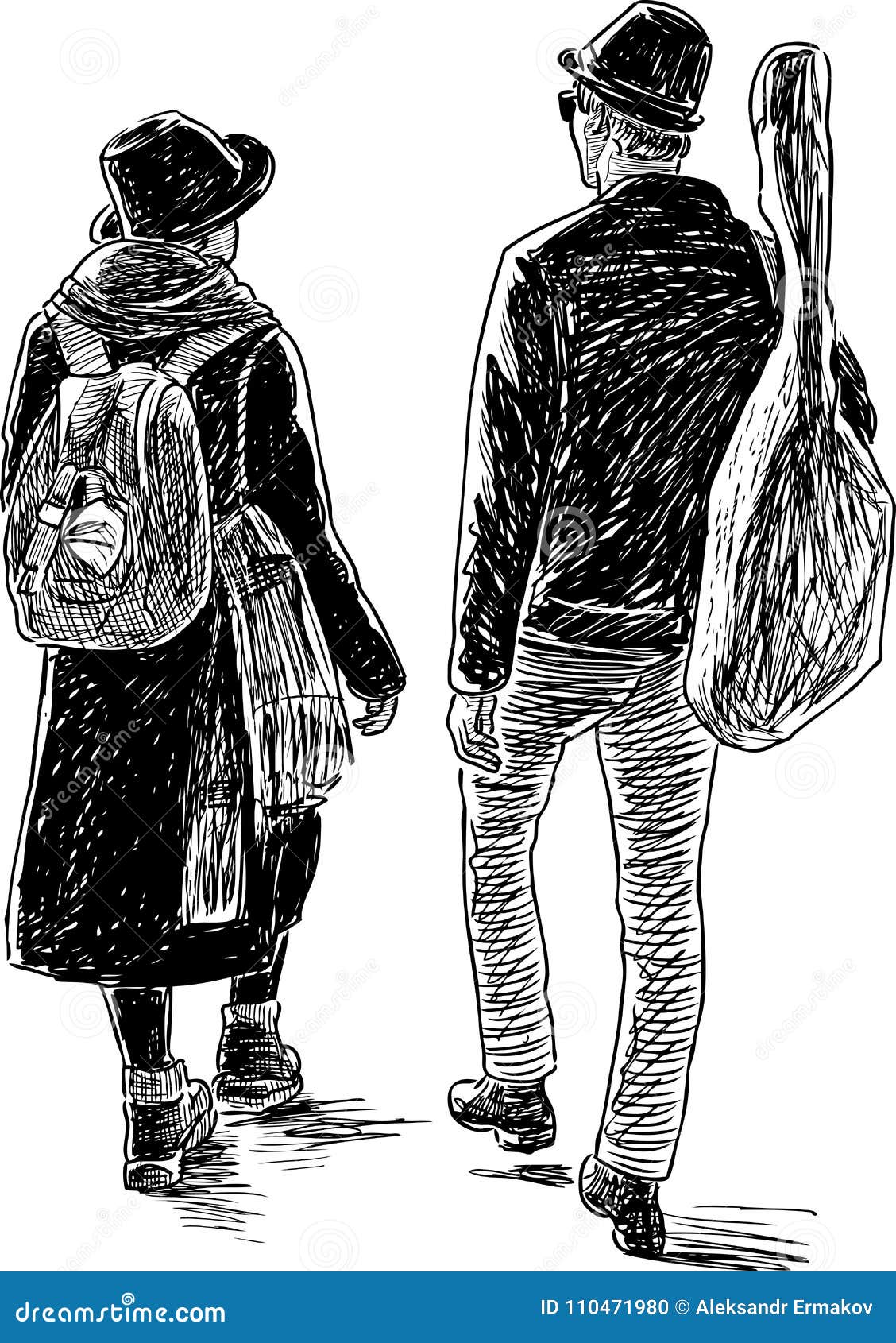 Sketch of the Creative Pair of Young Townspeople Stock Vector ...