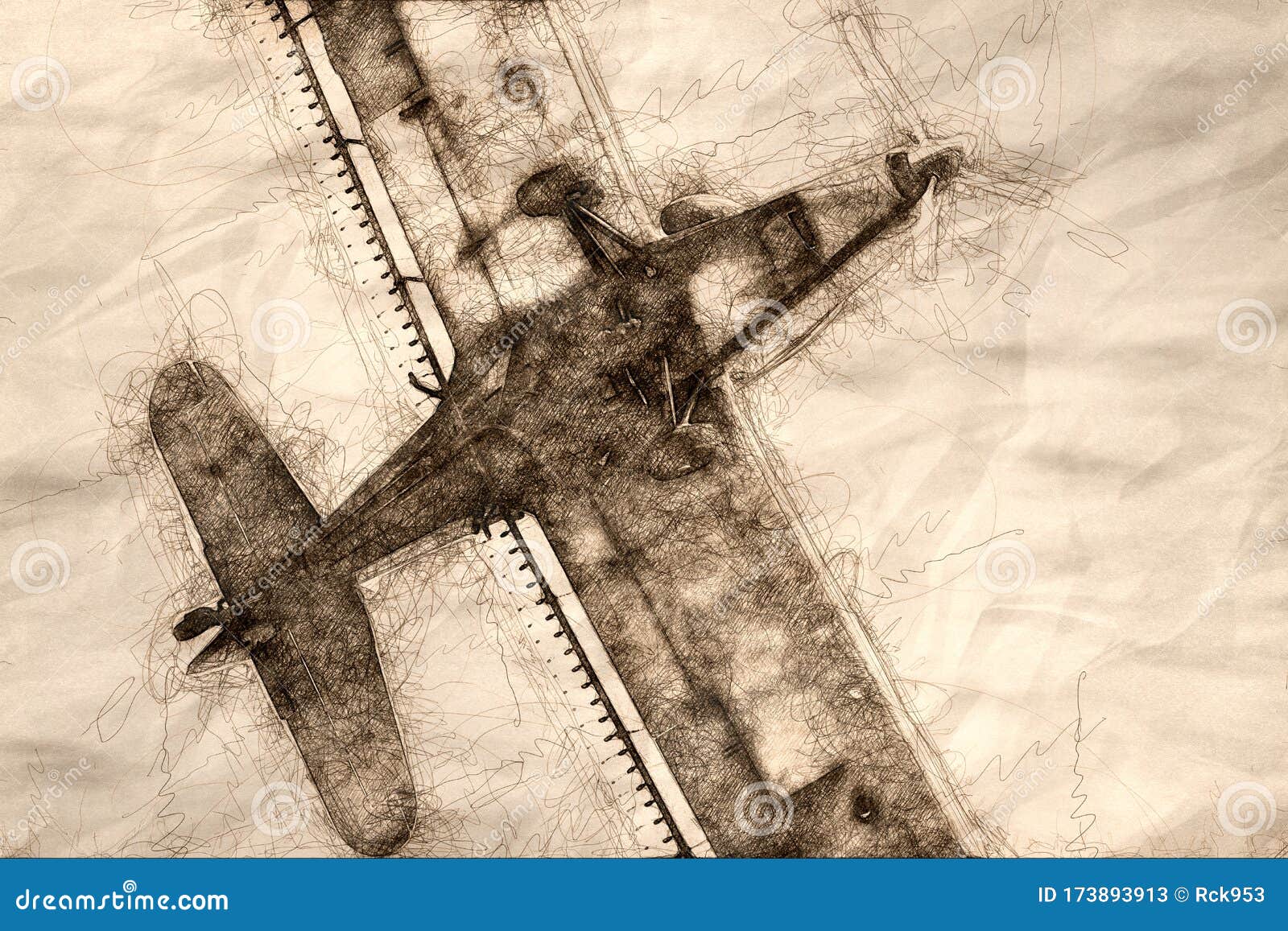 Sketch of a Crop Dusting Plane Flying in a Blue Sky Stock Illustration ...