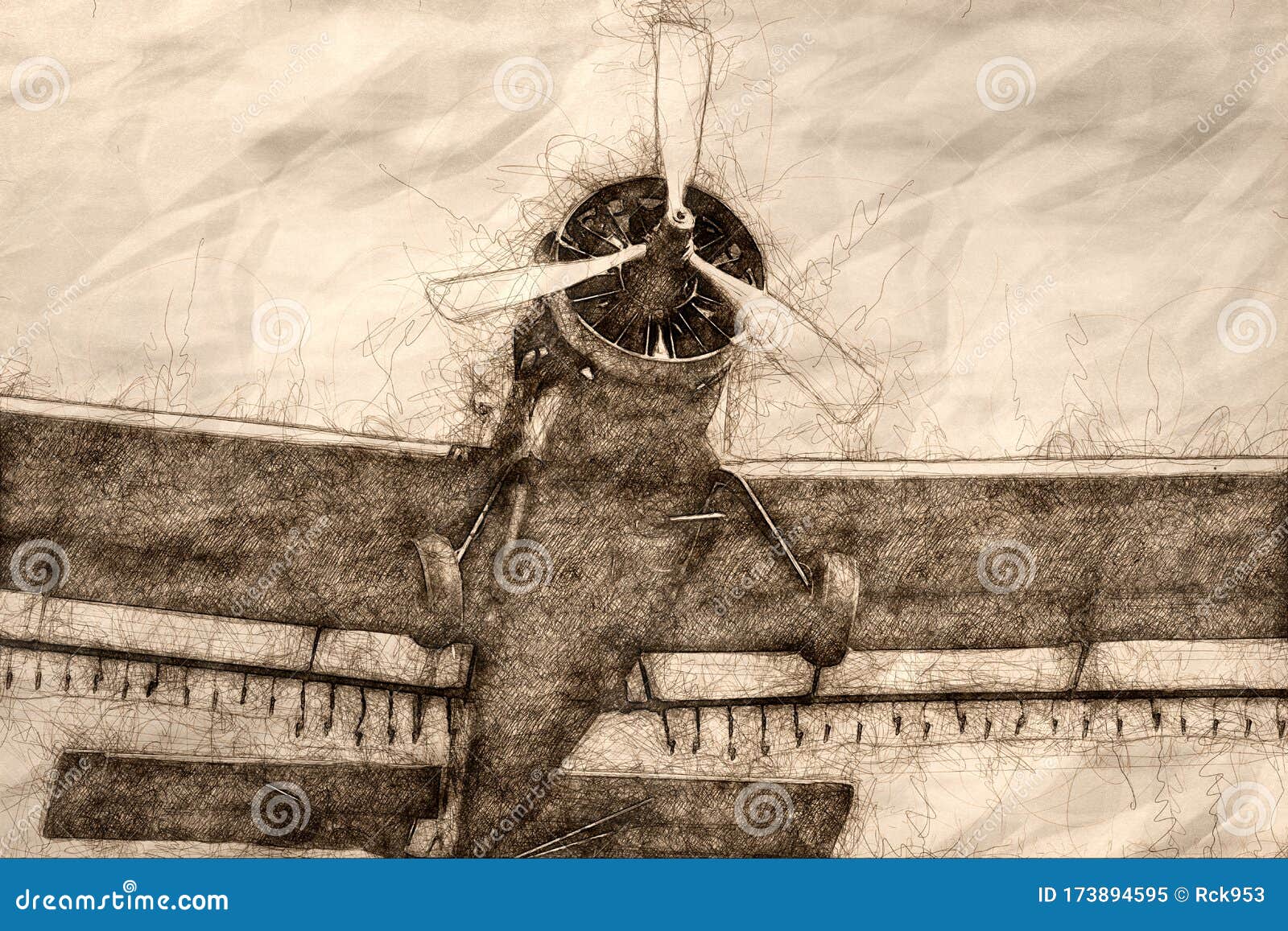 Sketch of a Crop Dusting Plane Flying in a Blue Sky Stock Illustration ...