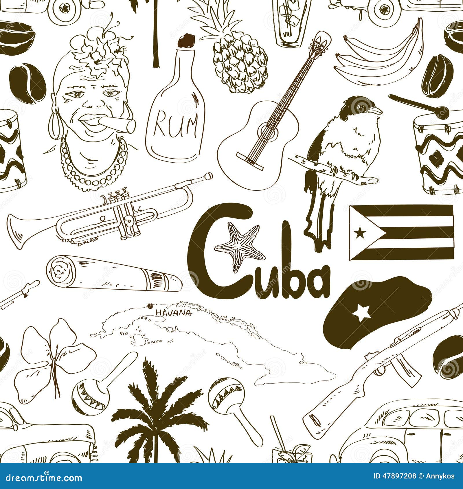 Sketch Cuban Seamless Pattern Stock Vector - Illustration of dance ...