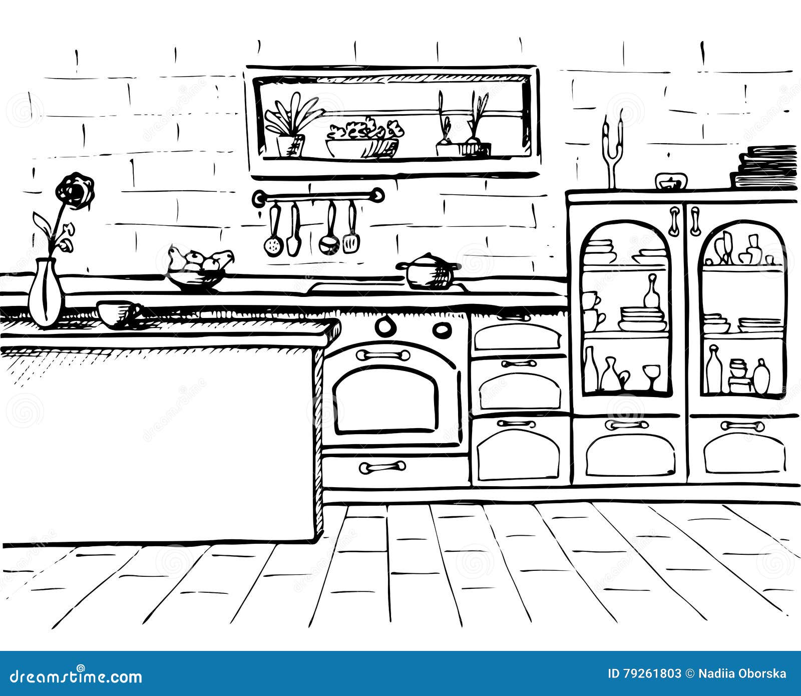 Sketch Cuisine. Plan Kitchen. Vector Illustration Stock Illustration ...