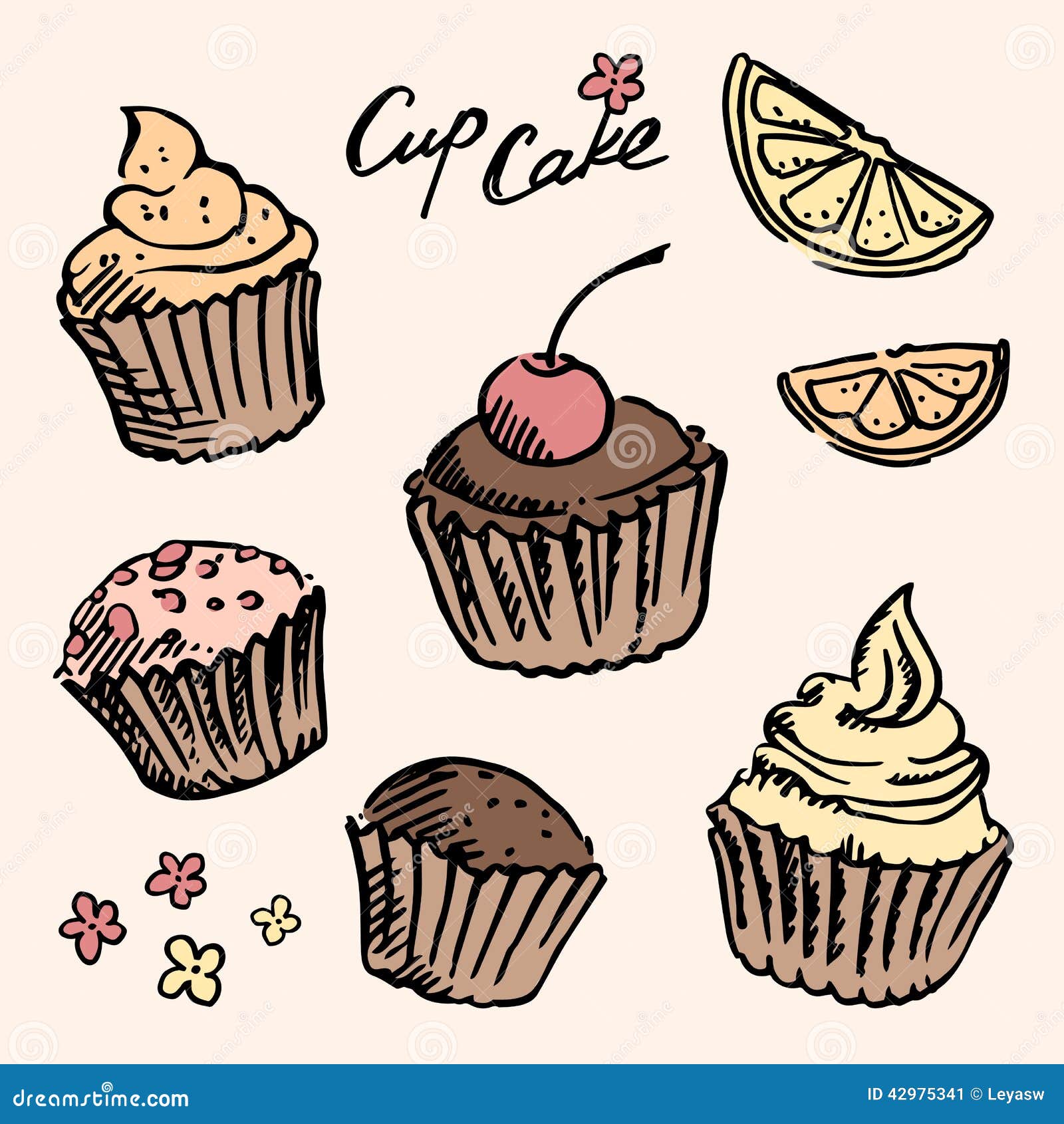 Sketch cupcake set stock vector. Illustration of cake - 42975341