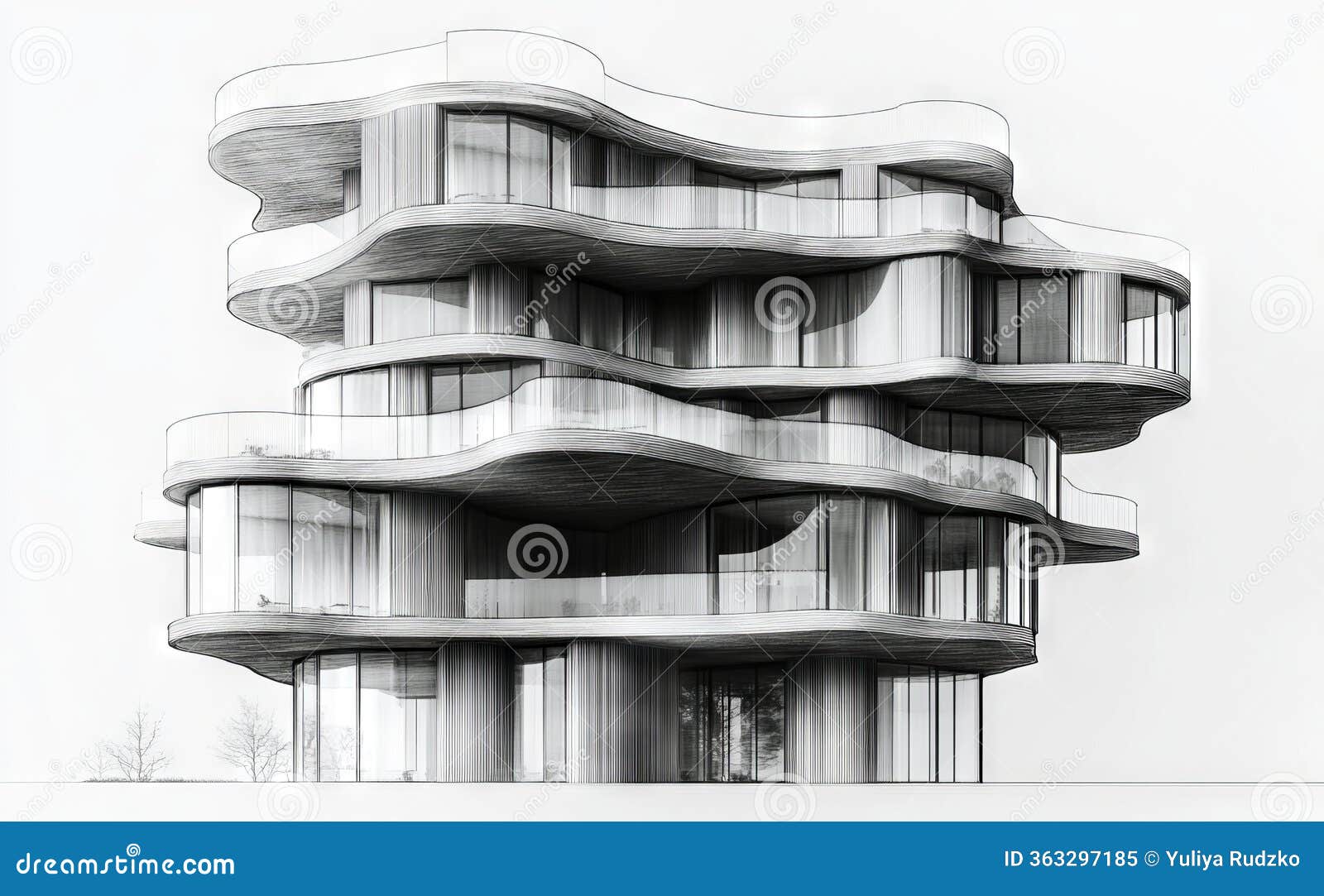 Sketch of a Current Building with a Multi-layered Concave Roof ...