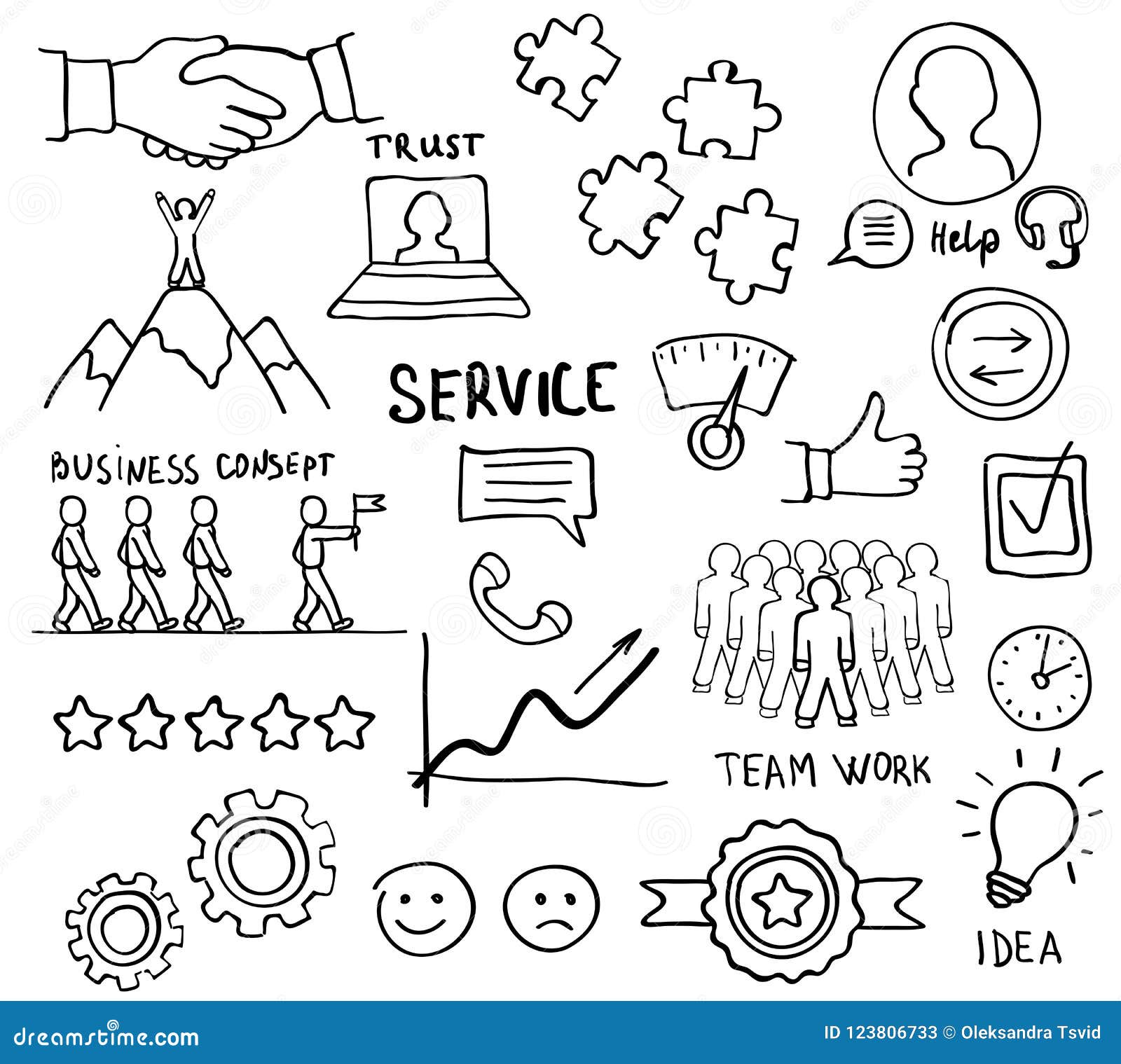 Sketch of Customer Loyalty Service Support Care Trust Tools. Stock ...