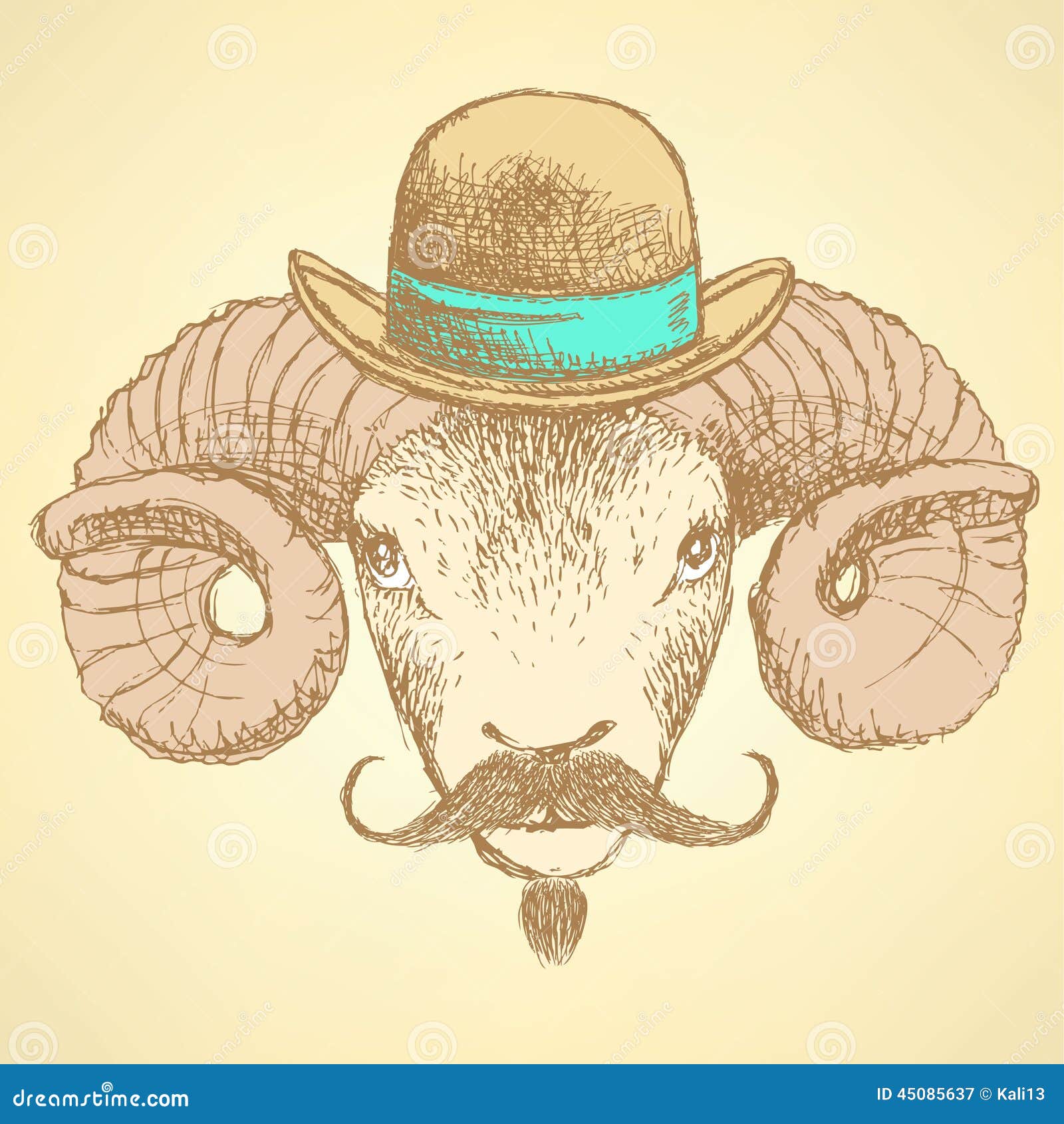 Sketch Cute Ram in Hipster Style Stock Vector - Illustration of concept ...
