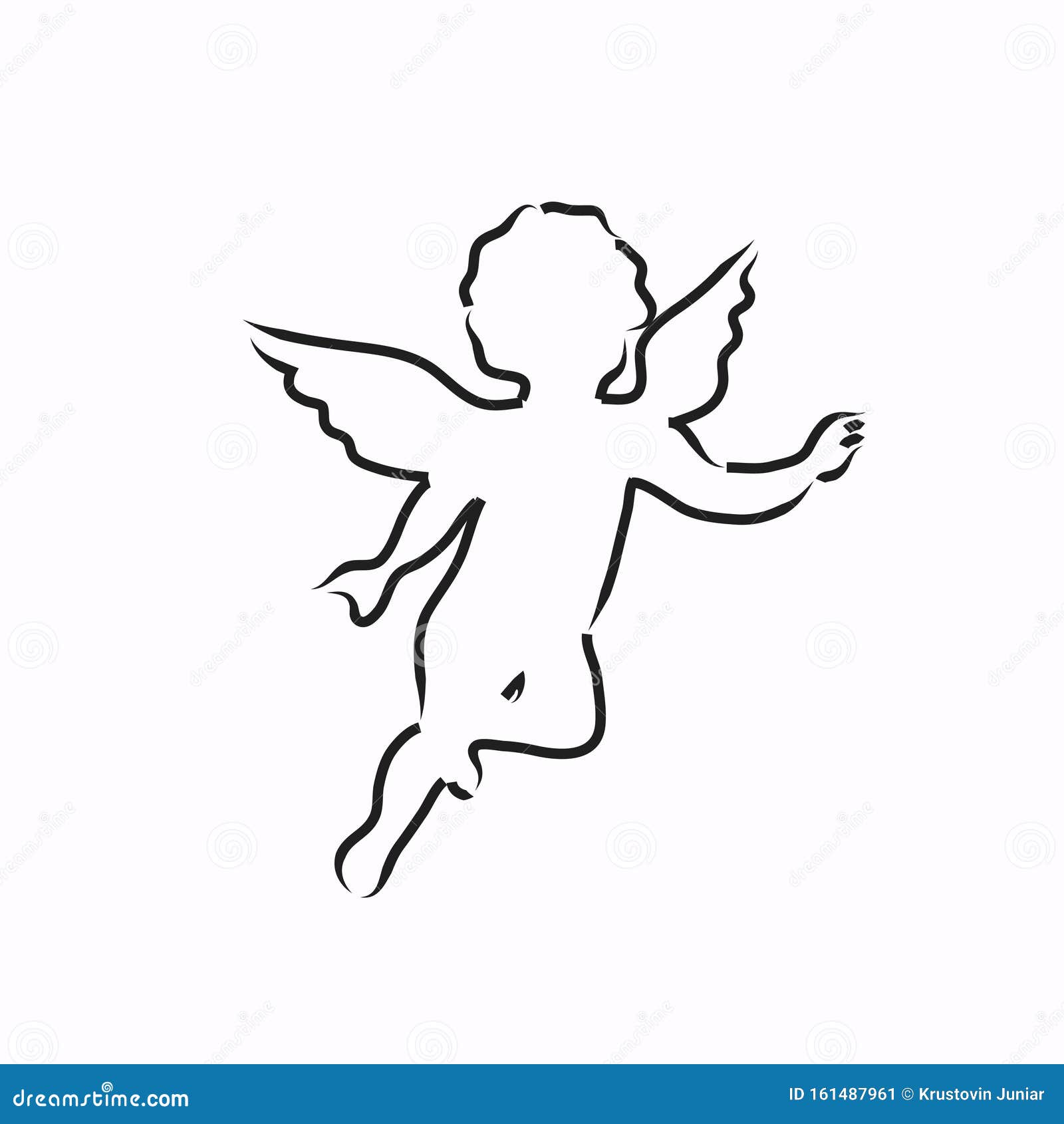 Winged Angel With Muscular Strong Body Back View Vector Illustration ...