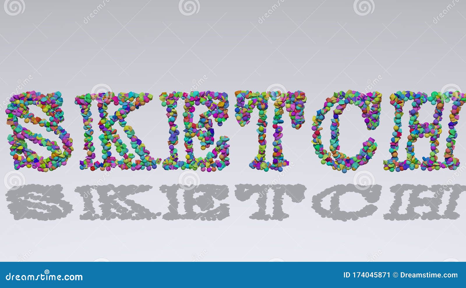 Sketch: 3D Illustration of the Text Made of Small Objects Over a White ...