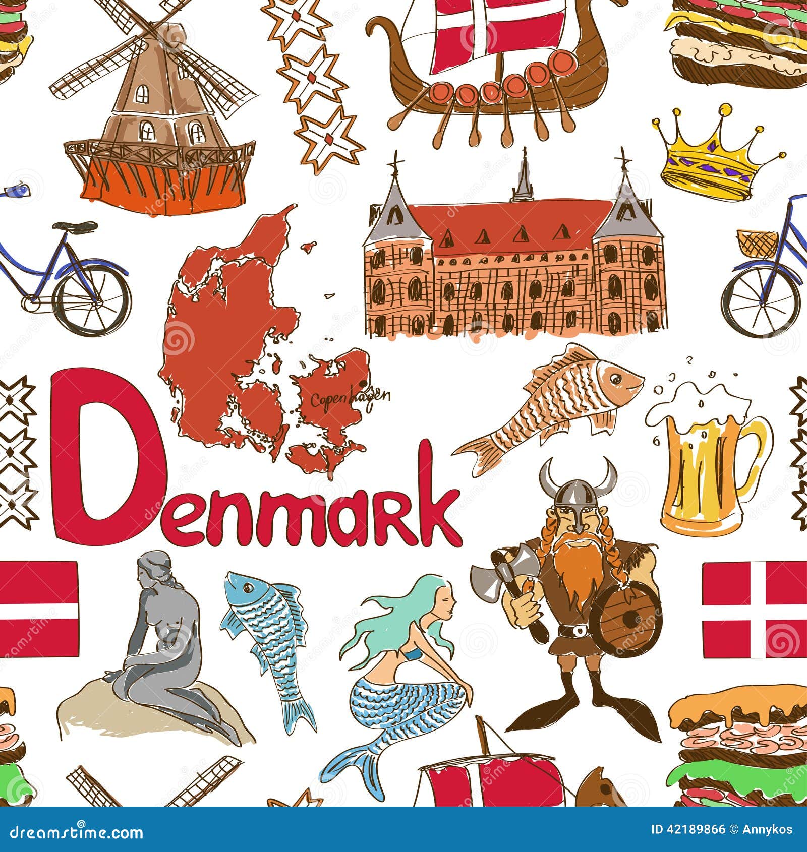 Sketch Denmark Seamless Pattern Stock Vector - Illustration of nautical ...