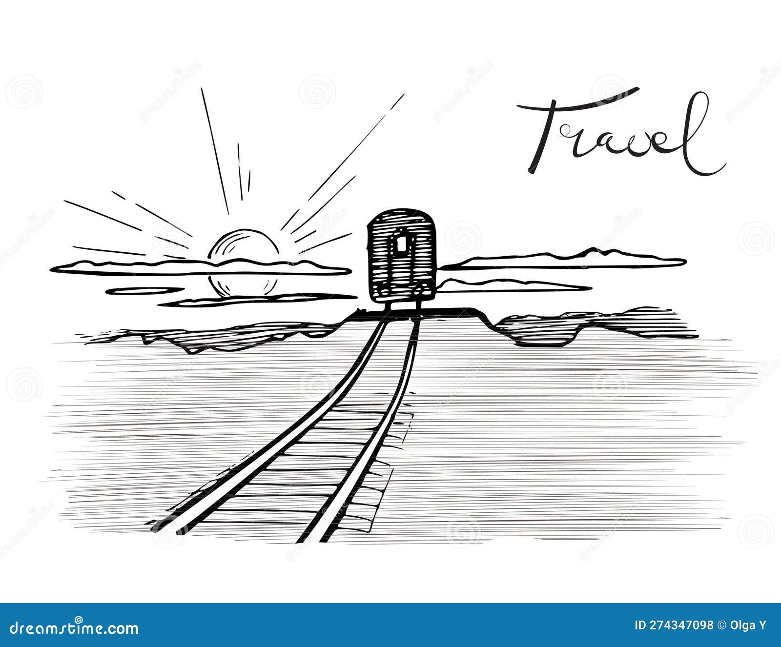 Sketch of a Departing Train Against the Backdrop of the Sunset Stock ...