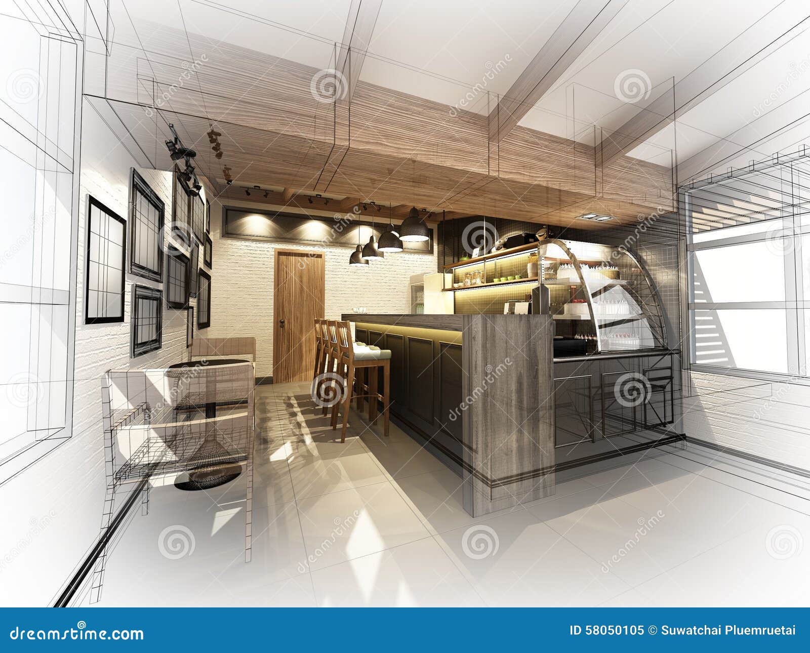 Sketch Design of Coffee Shop Stock Illustration - Illustration of ...