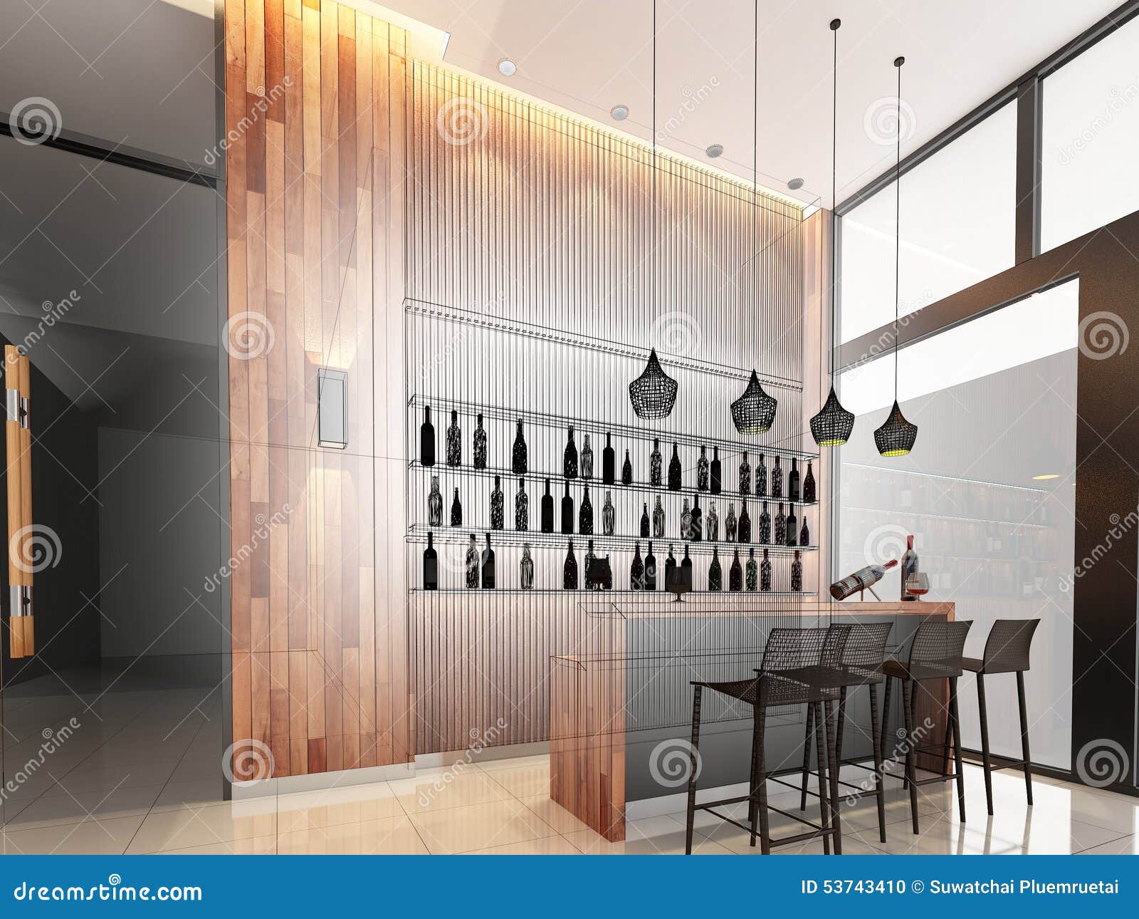 Sketch Design of Counter Bar Stock Illustration - Illustration of river ...