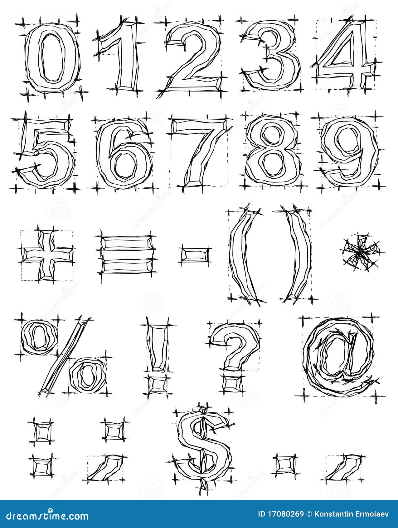 Sketch Design Hand Drawn Digit. Vector Stock Illustration ...