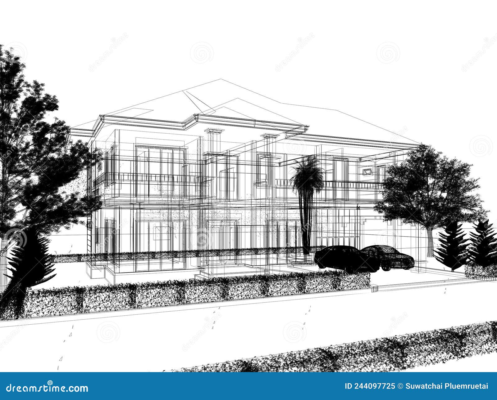 Sketch design of house ,3d stock illustration. Illustration of ...