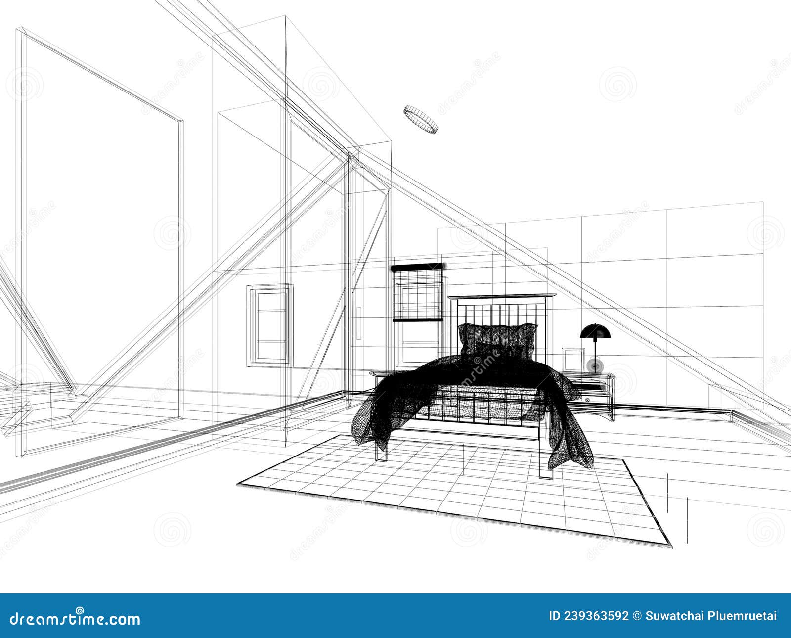 Sketch Design of Interior Attic Bedroom Stock Illustration ...