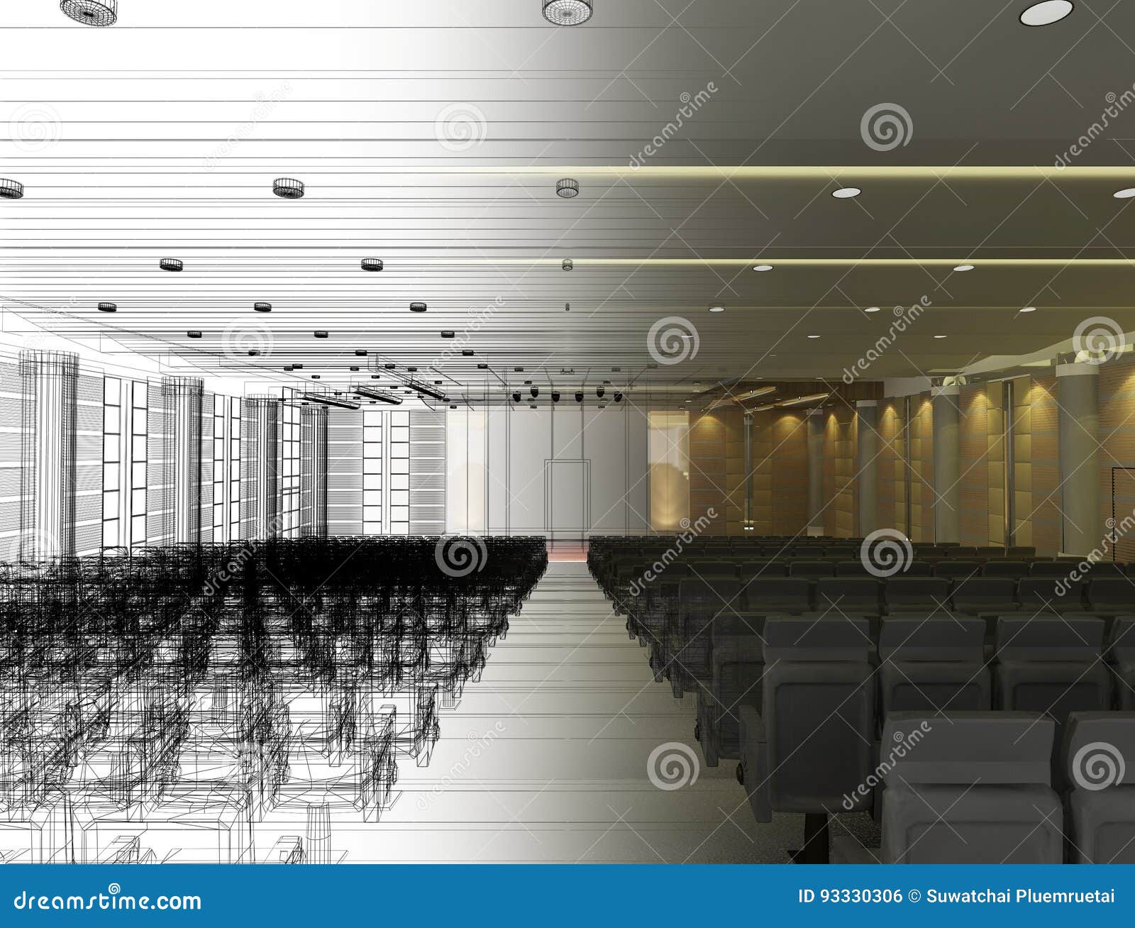 Sketch Design of Interior Auditorium Stock Illustration - Illustration ...