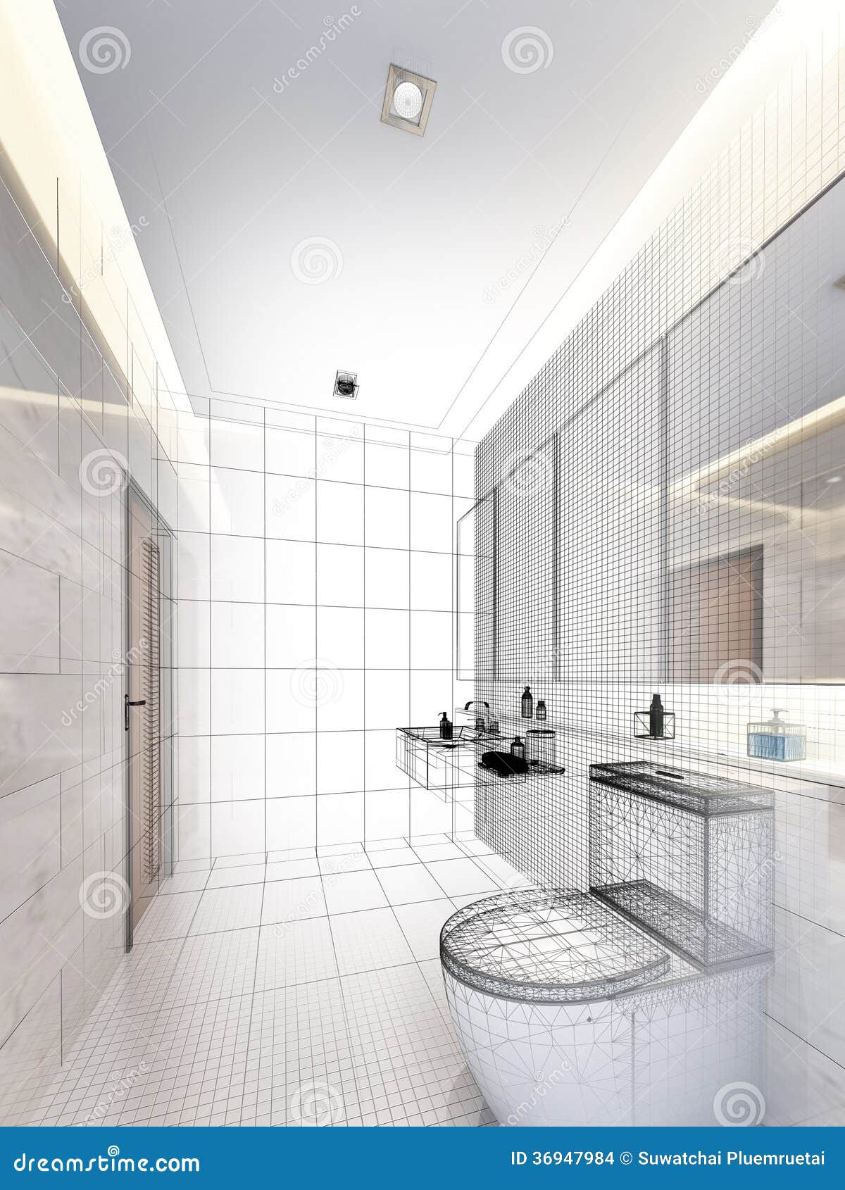 Sketch Design of Interior Bathroom Stock Illustration - Illustration of ...