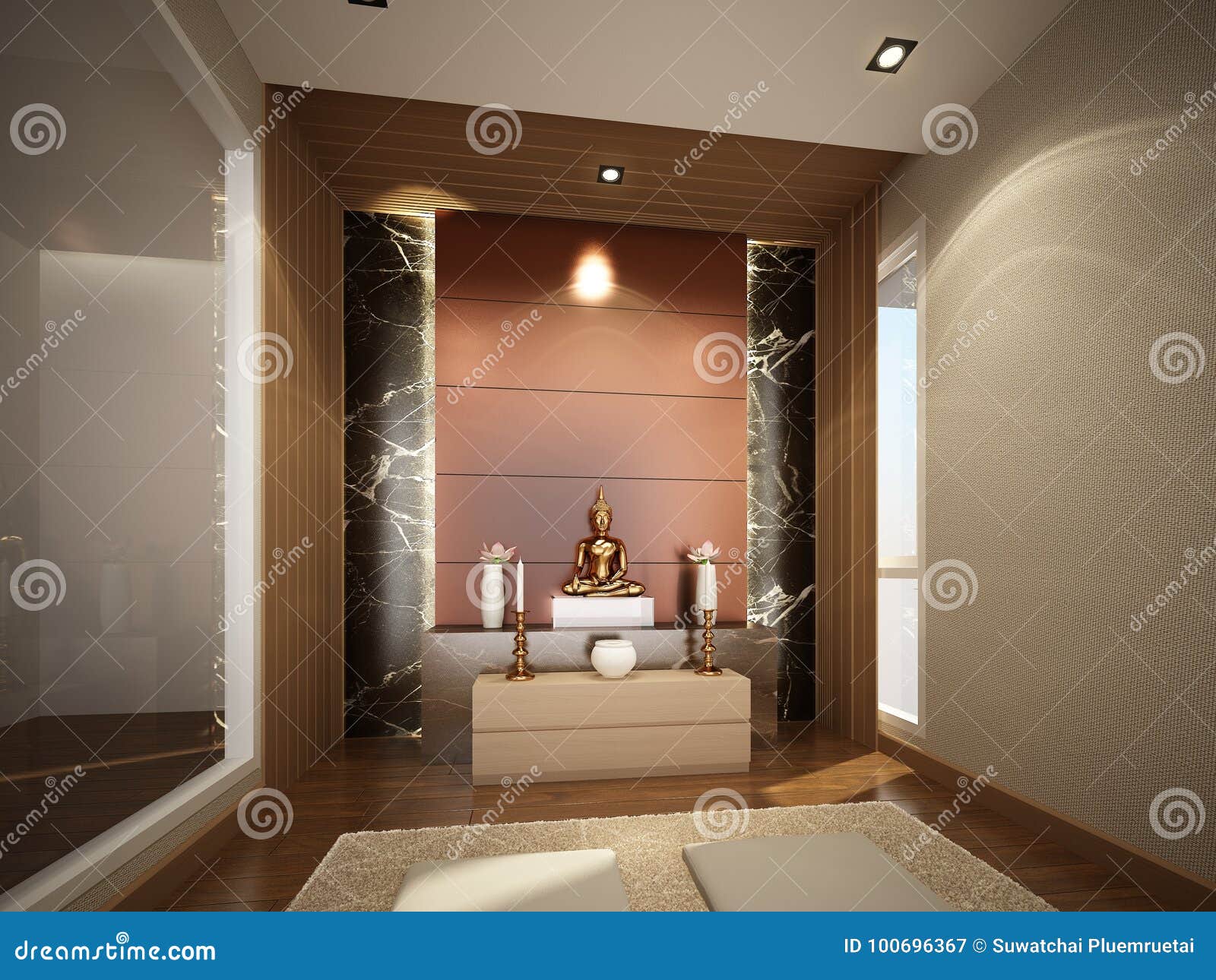 Sketch Design of Interior Buddha Room Stock Illustration - Illustration ...