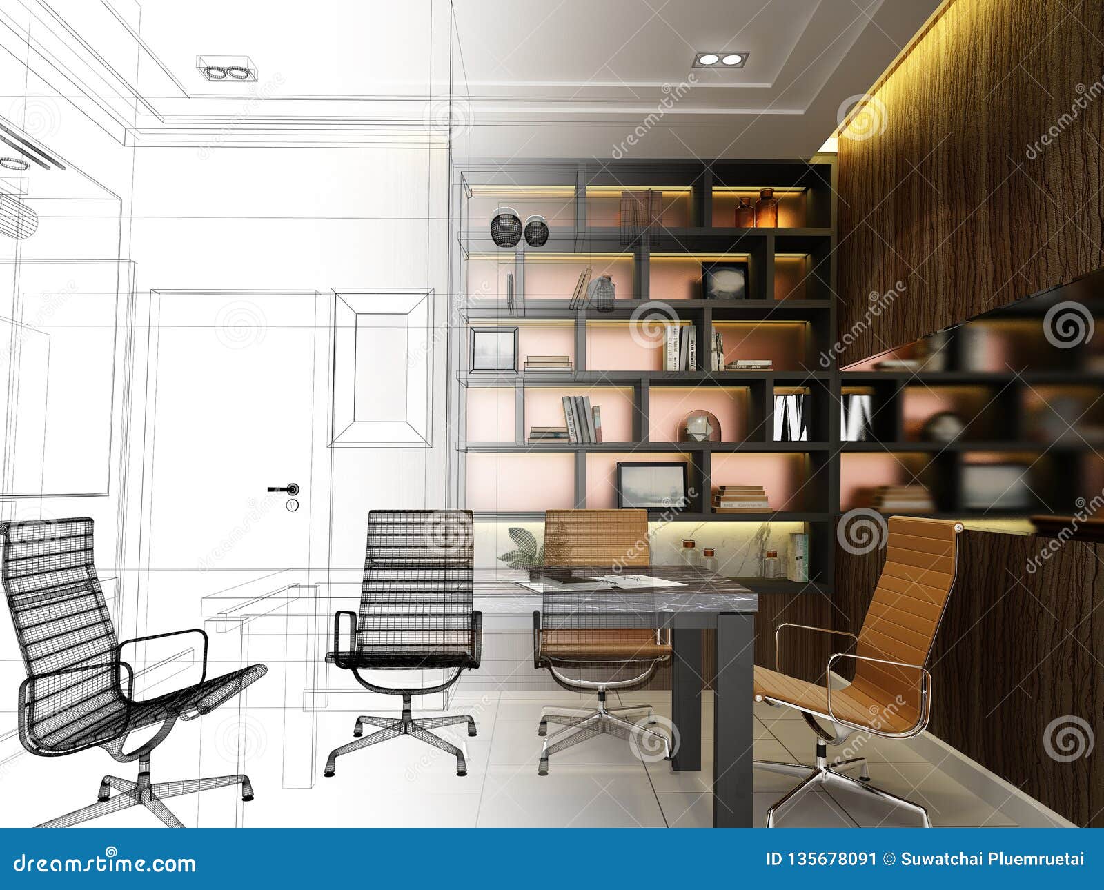 Sketch Design of Interior Conference Room, Stock Illustration ...