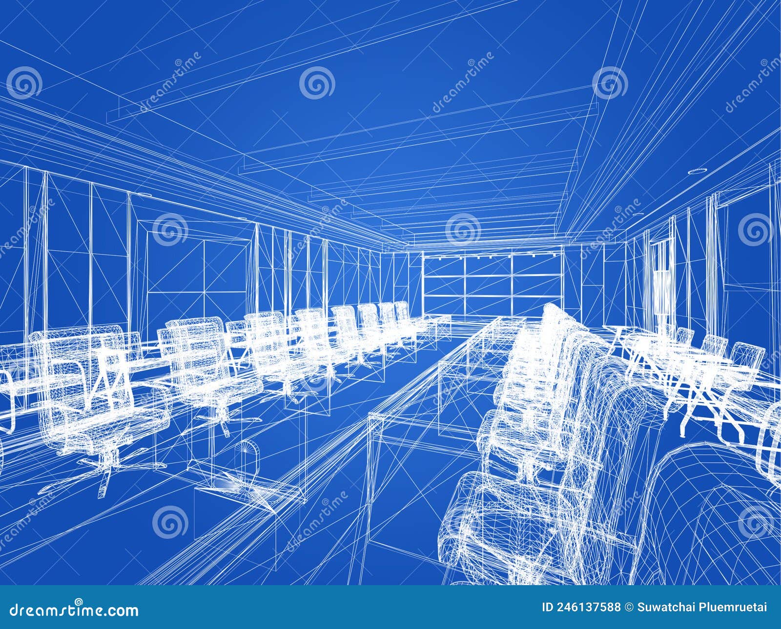 Sketch Design of Interior Conference Room, 3d Stock Illustration ...
