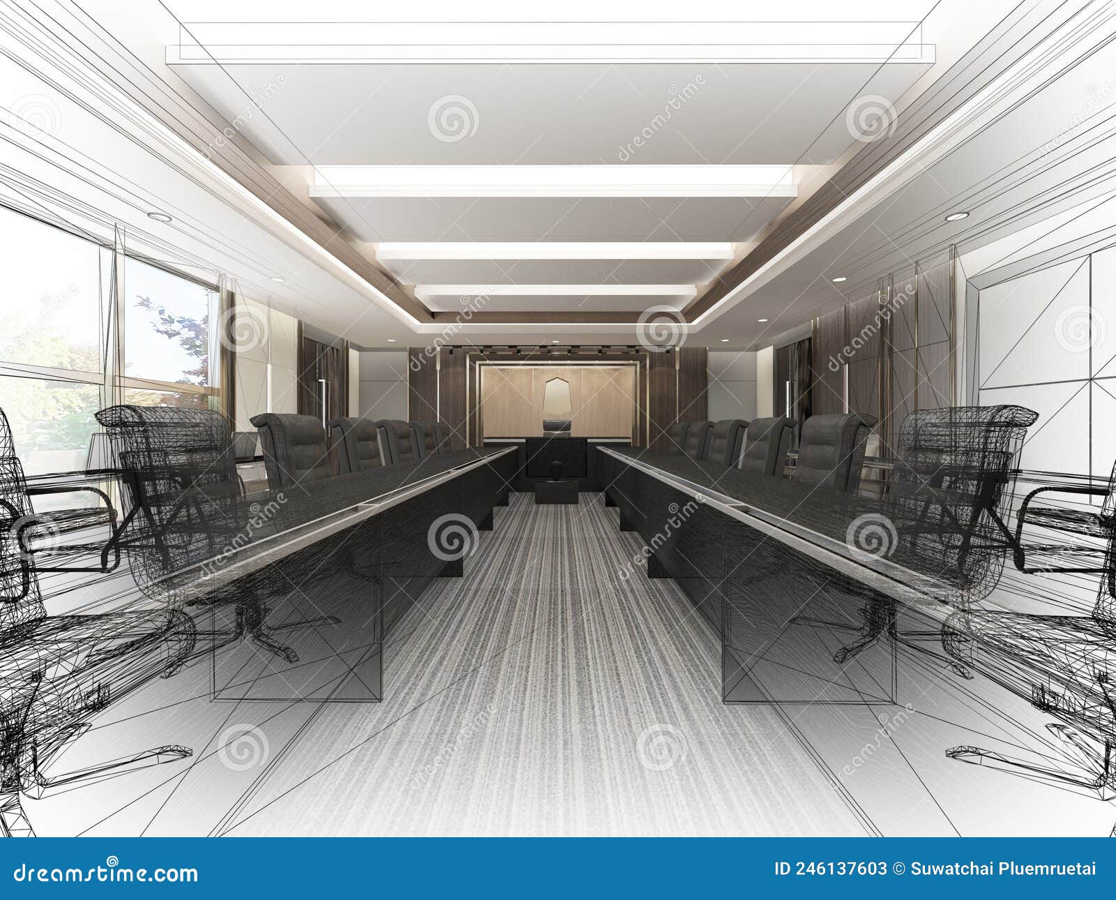 Sketch Design of Interior Conference Room, 3d Stock Illustration ...