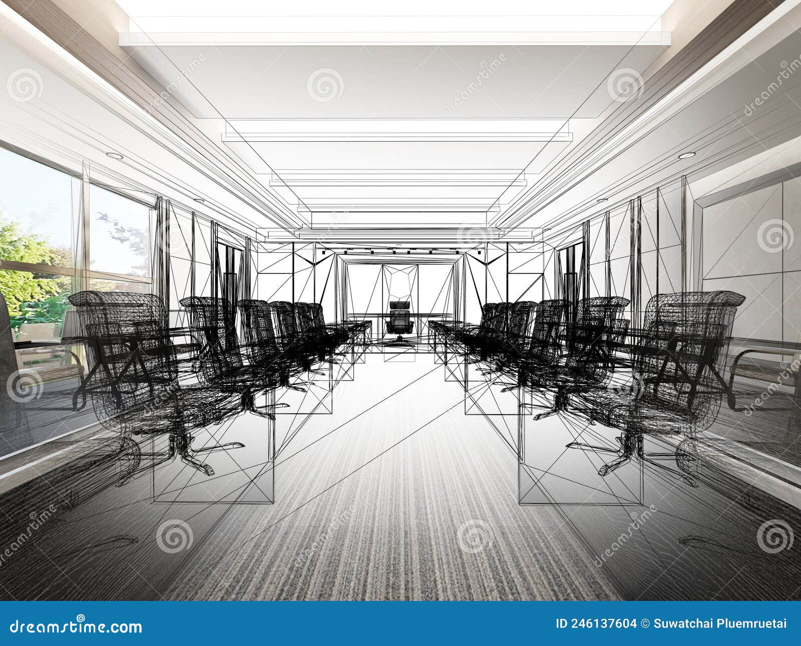 Sketch Design of Interior Conference Room, 3d Stock Illustration ...