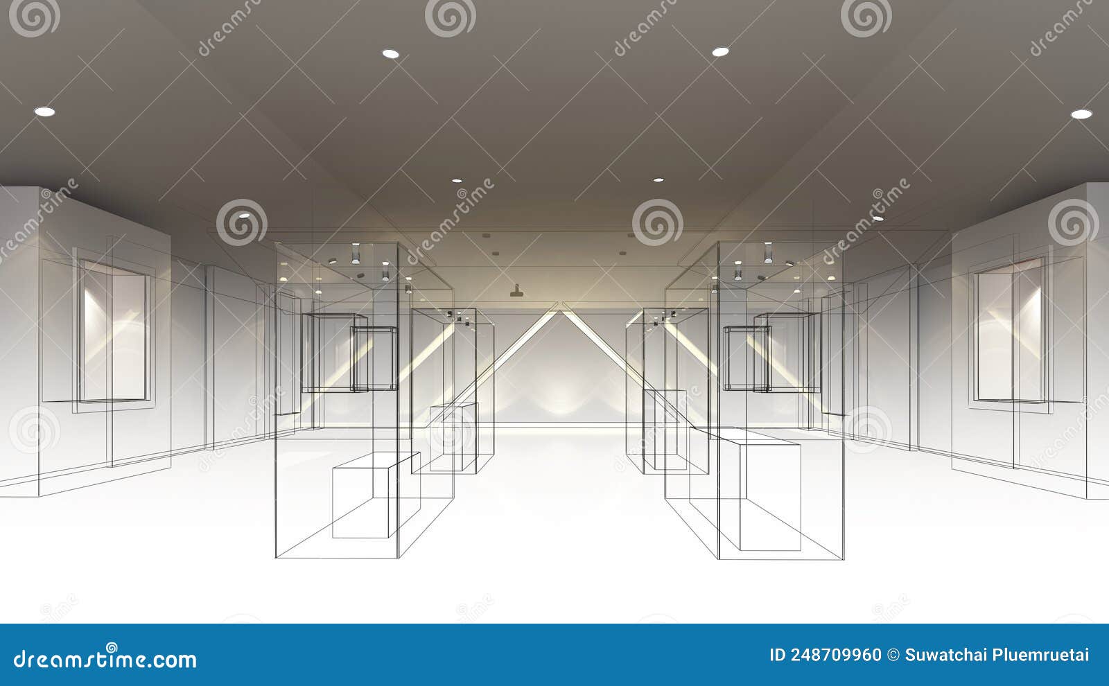 Sketch Design of Interior Exhibition Room ,museum ,3d Stock ...