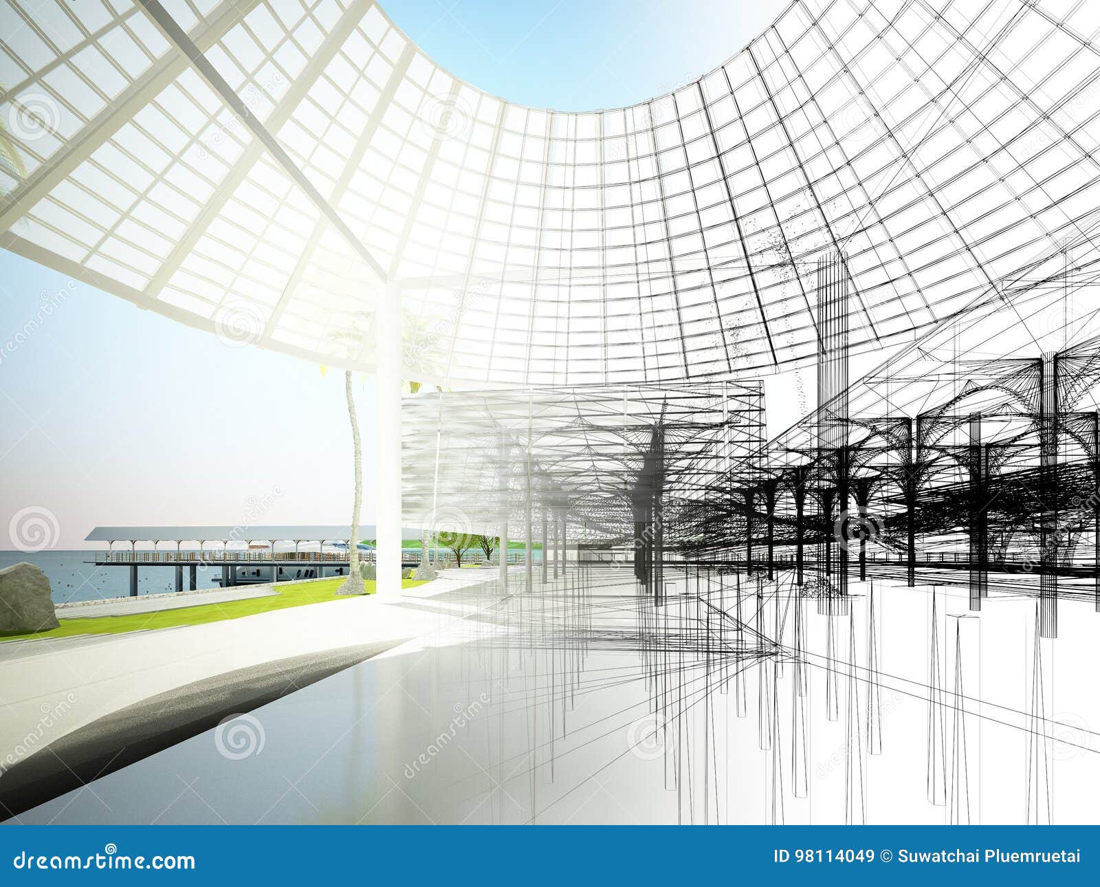 Sketch Design of Interior Hal Stock Illustration - Illustration of ...