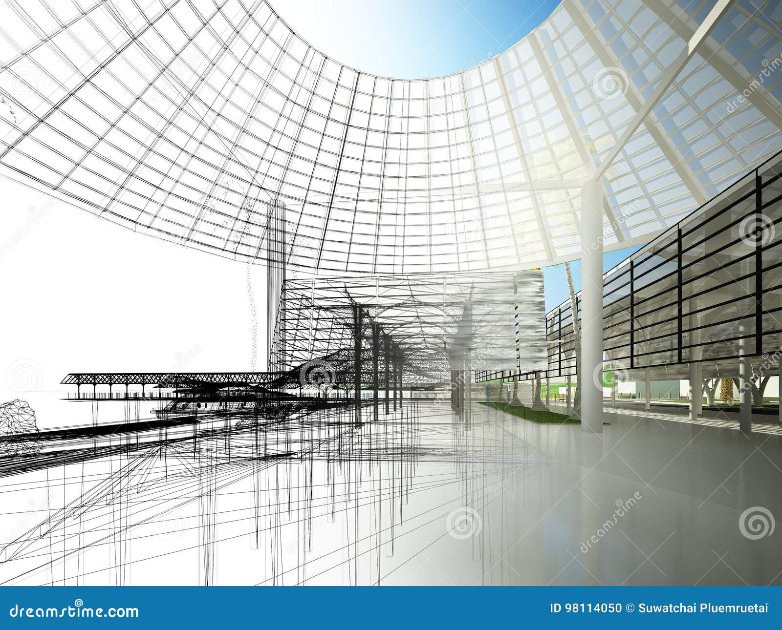 Sketch Design of Interior Hal Stock Illustration - Illustration of ...